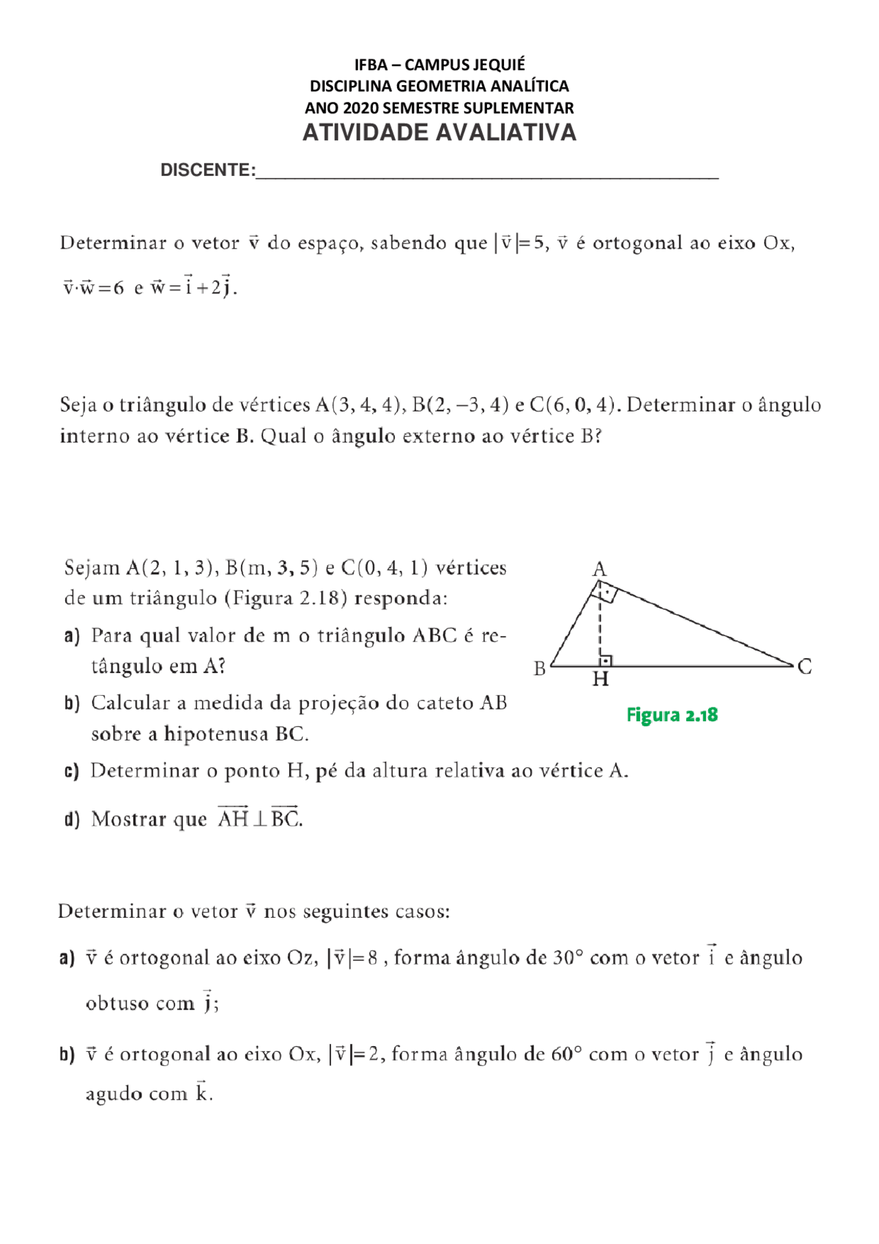 Atividade Geometria Analitica Docsity