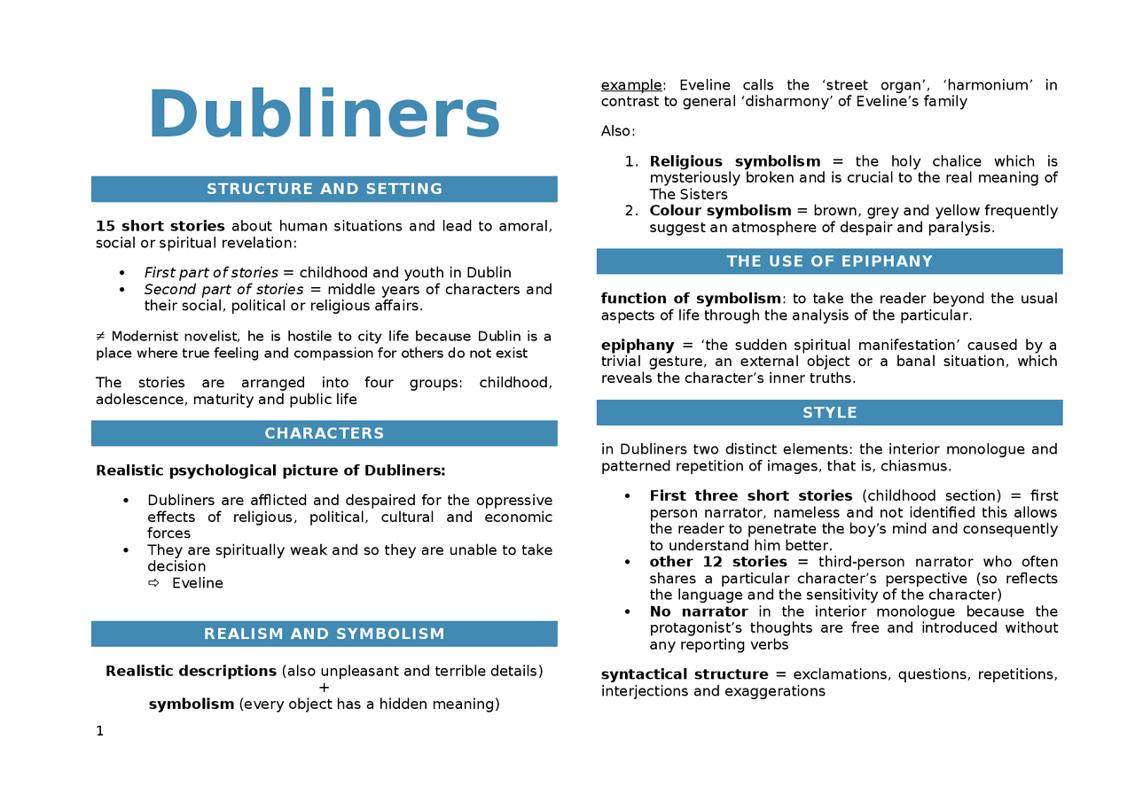 Dubliners | Appunti di Inglese | Docsity
