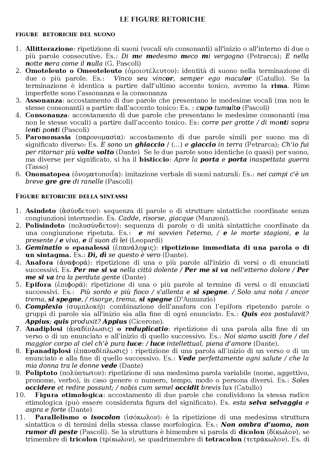 Le figure retoriche. | Appunti di Italiano | Docsity