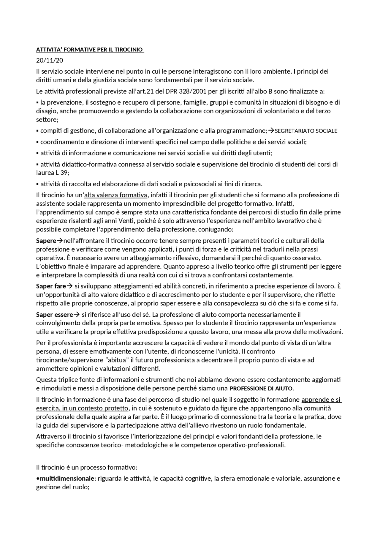 Appunti Attività Formative Per Il Tirocinio Docsity