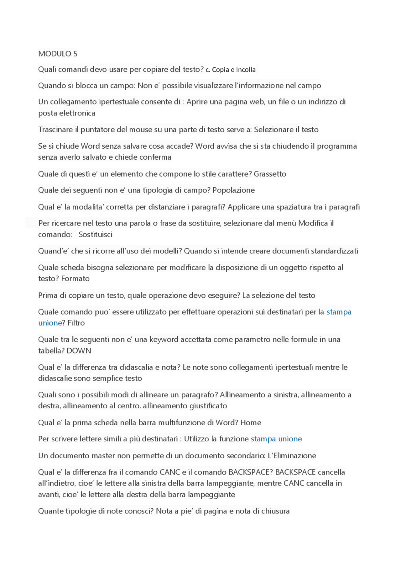 Esame Eirsaf Full Modulo 5 Prove Desame Di Informatica Docsity