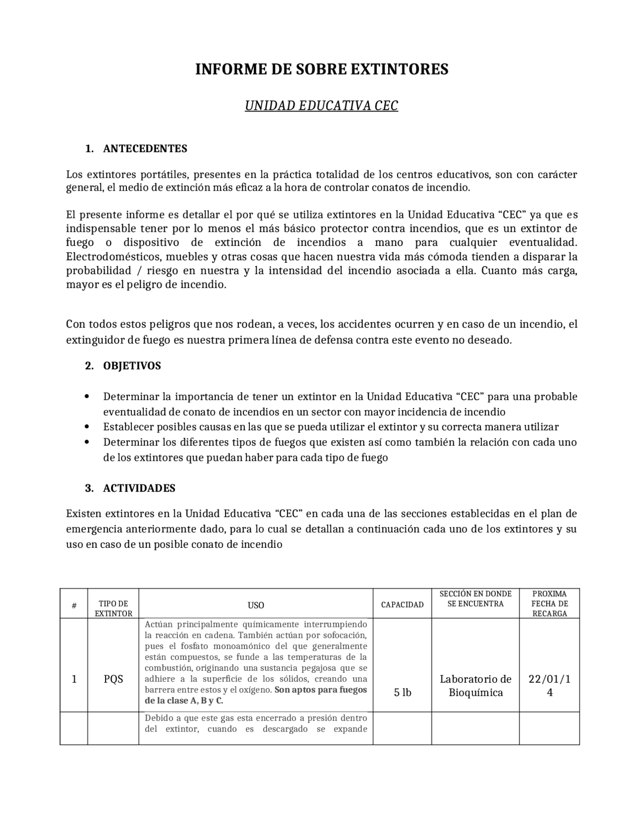 Inform de extitores - Docsity