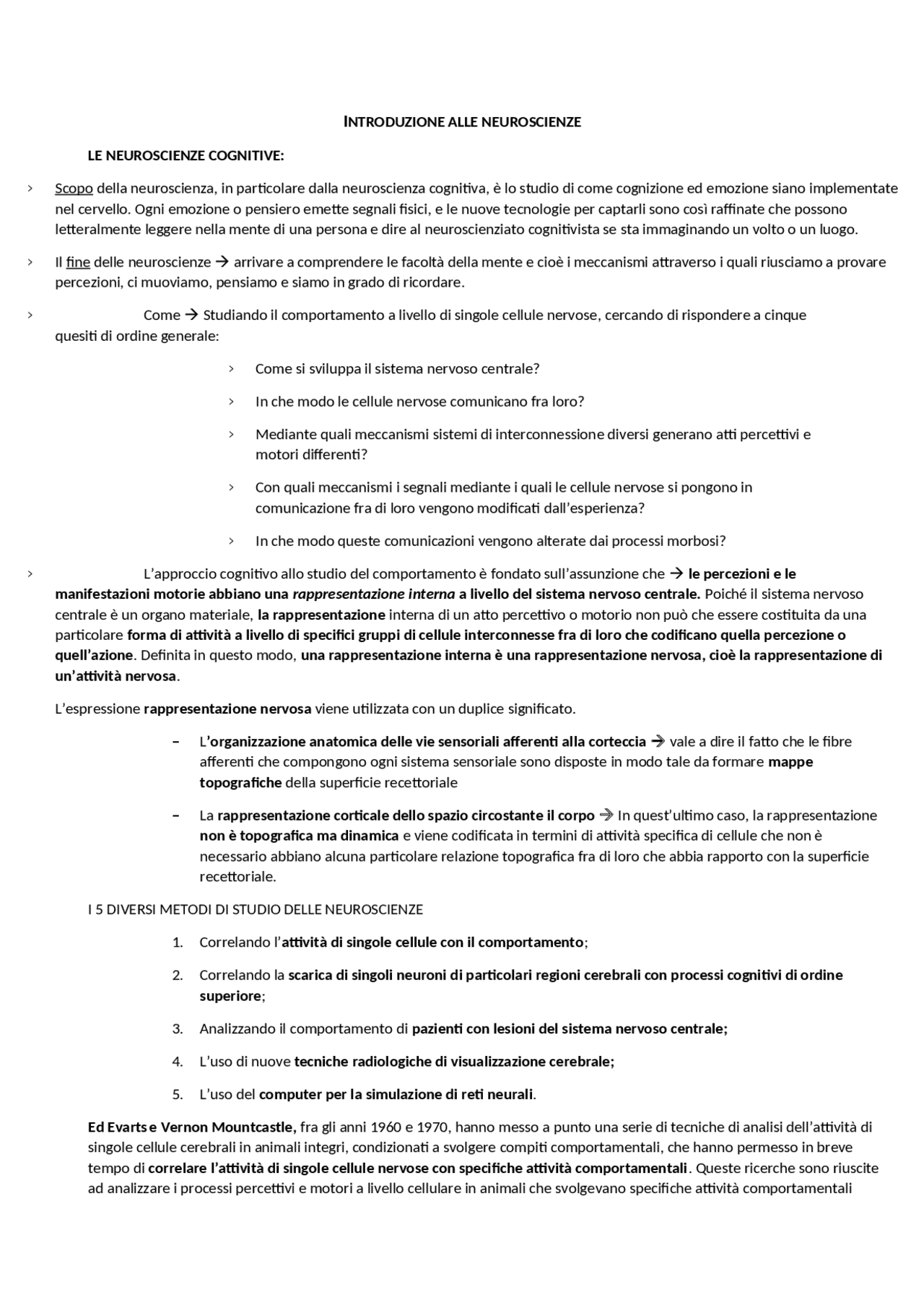 Riassunto Neuroscienze Docsity