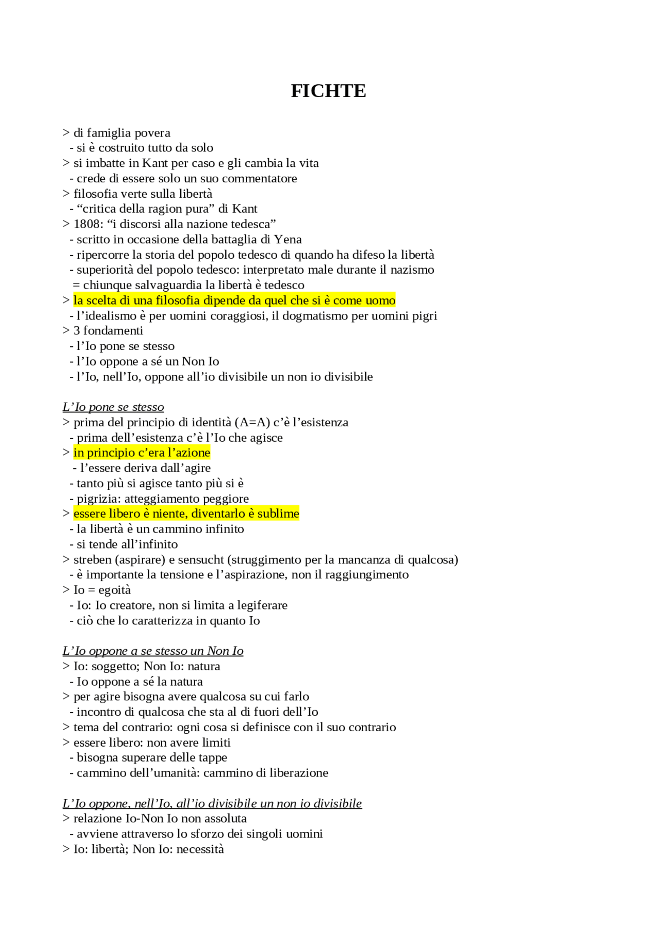 Appunti Di Filosofia Su Fichte Docsity
