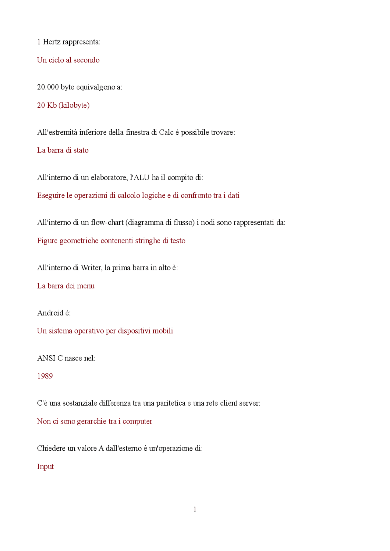 Informatica Unipegaso Test Prove Desame Di Elementi Di Informatica