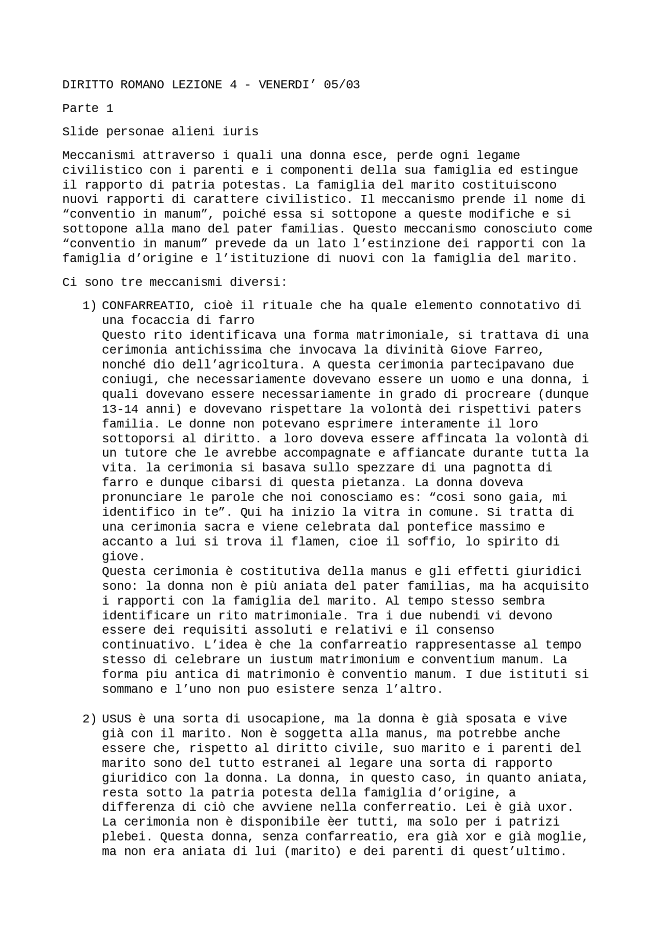 Diritto Romano Lezione 2 Docsity