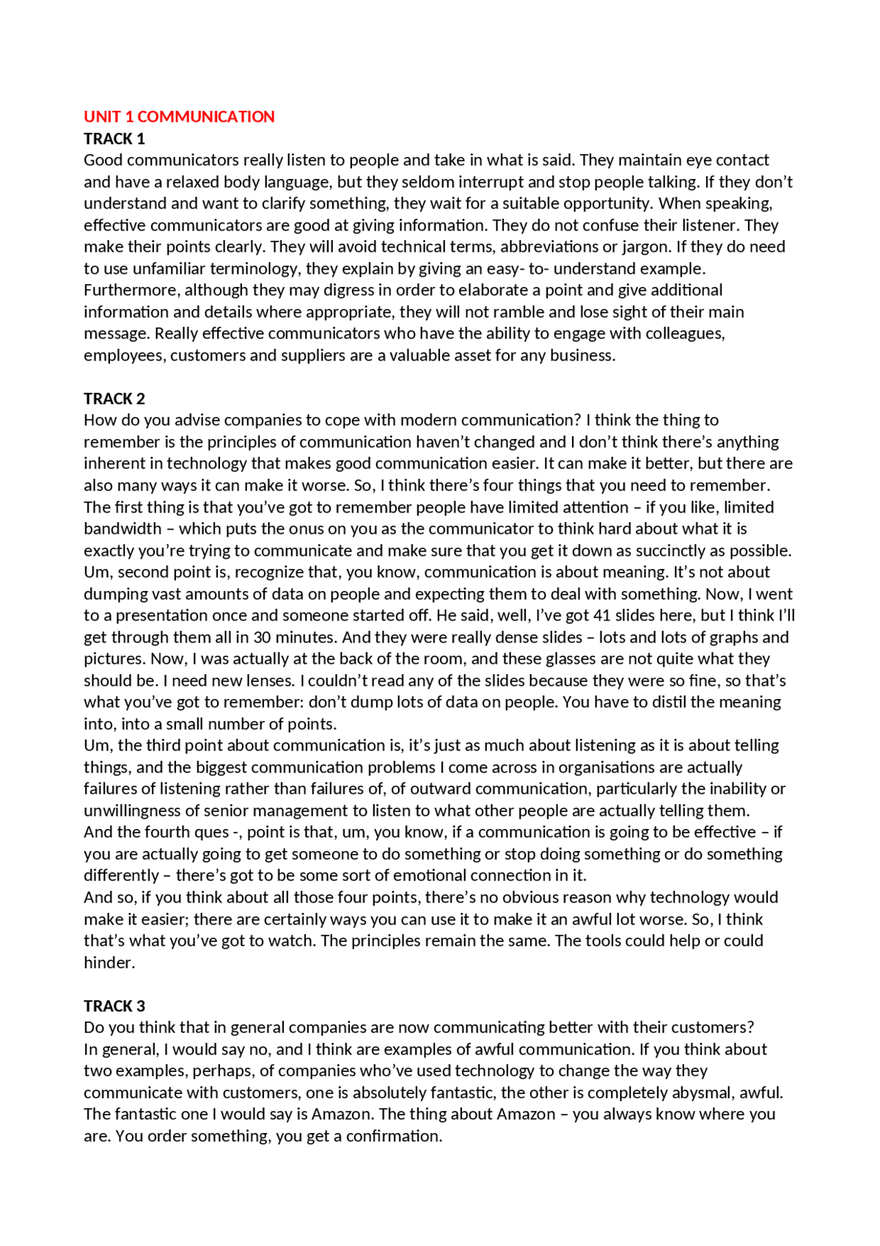 Communication Management Docsity