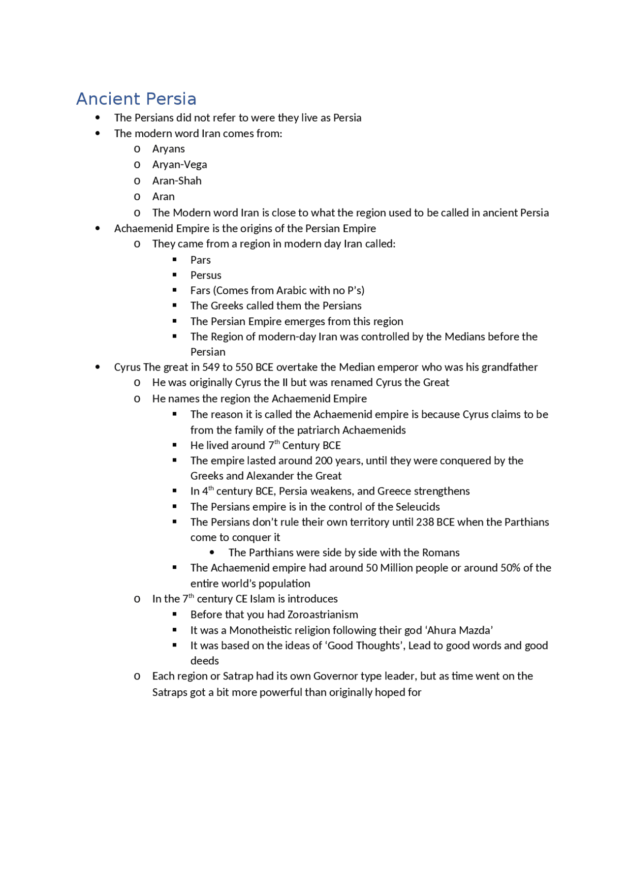 Ancient Persia Lecture Notes - Docsity