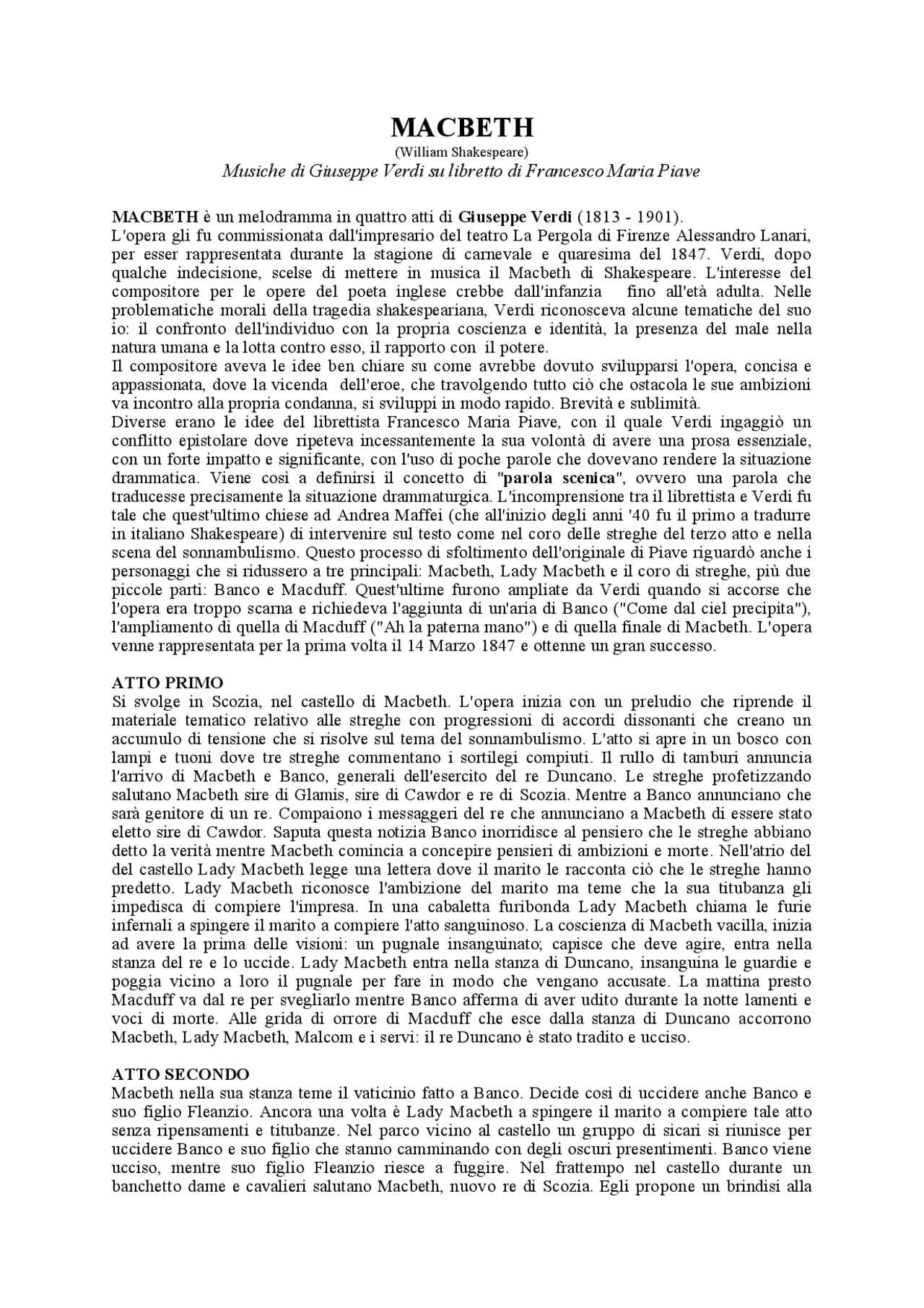 Macbeth Giuseppe Verdi Docsity