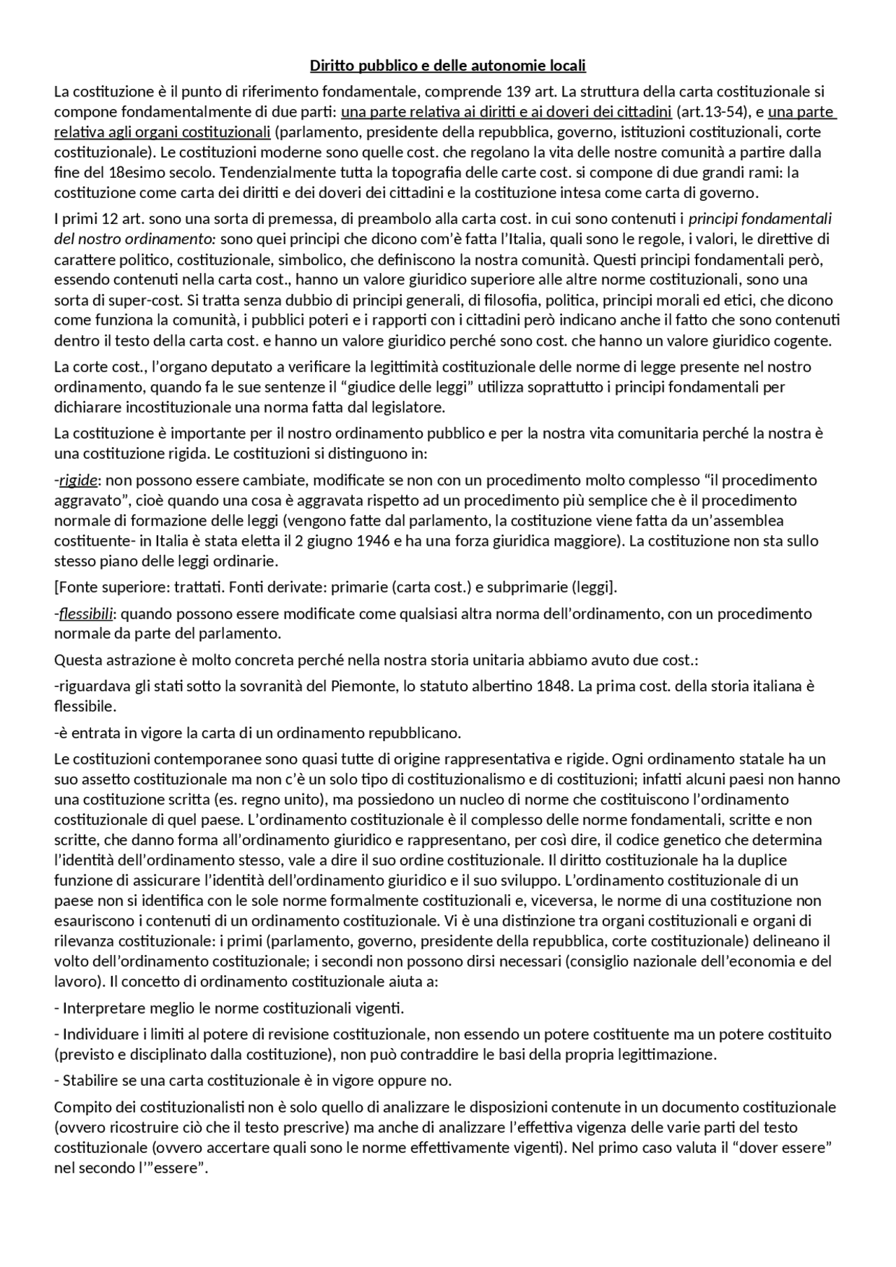 Appunti Esame Diritto Pubblico E Delle Autonomie Locali I Ii Docsity