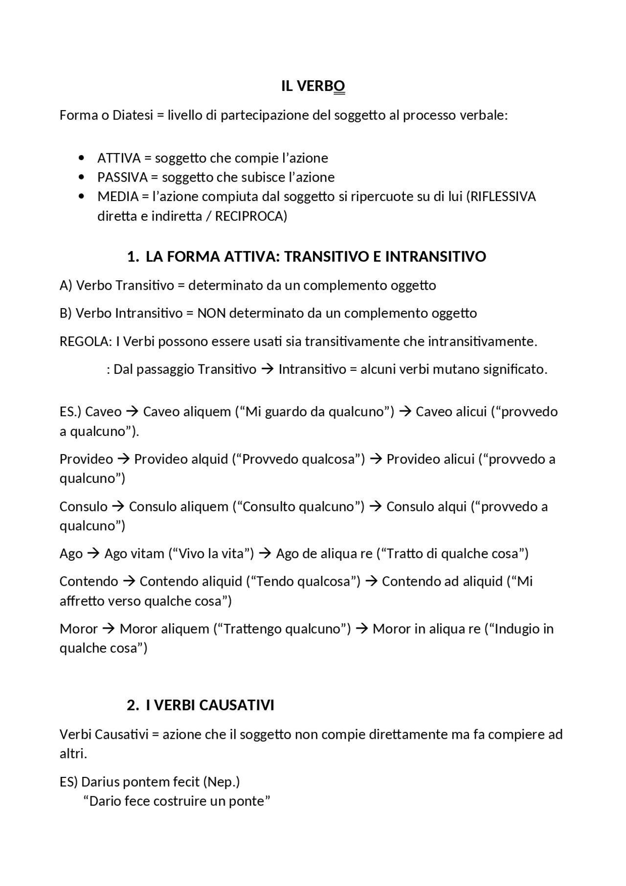 Il Verbo Latino E Le Diatesi Docsity