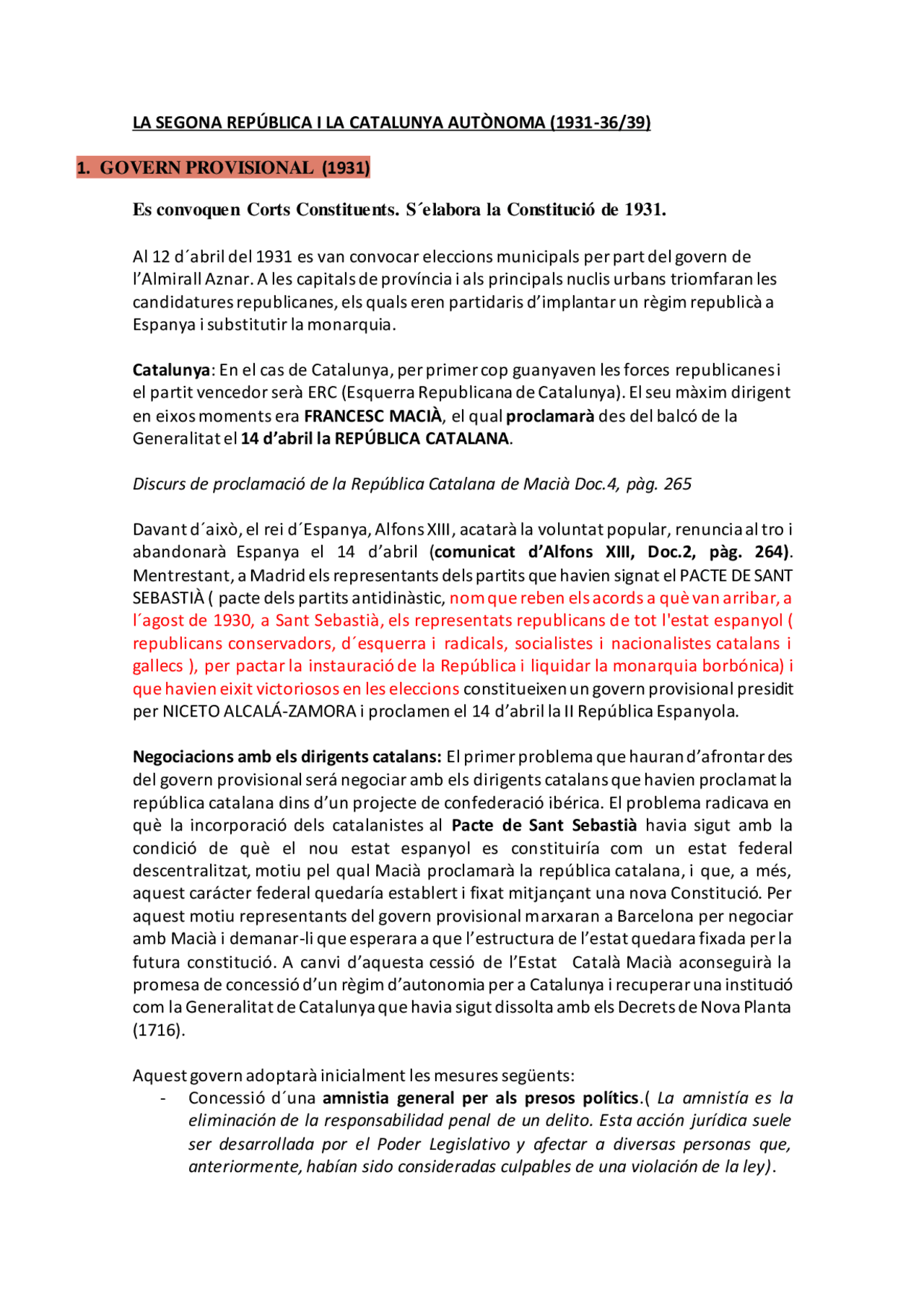 Segona República Adequat Per Batxillerat I Selectivitat Docsity
