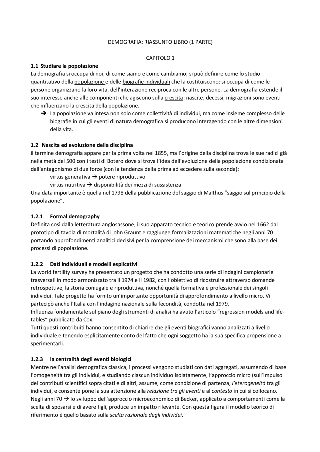 Riassunto Esame Demografia Parte 1 Docsity