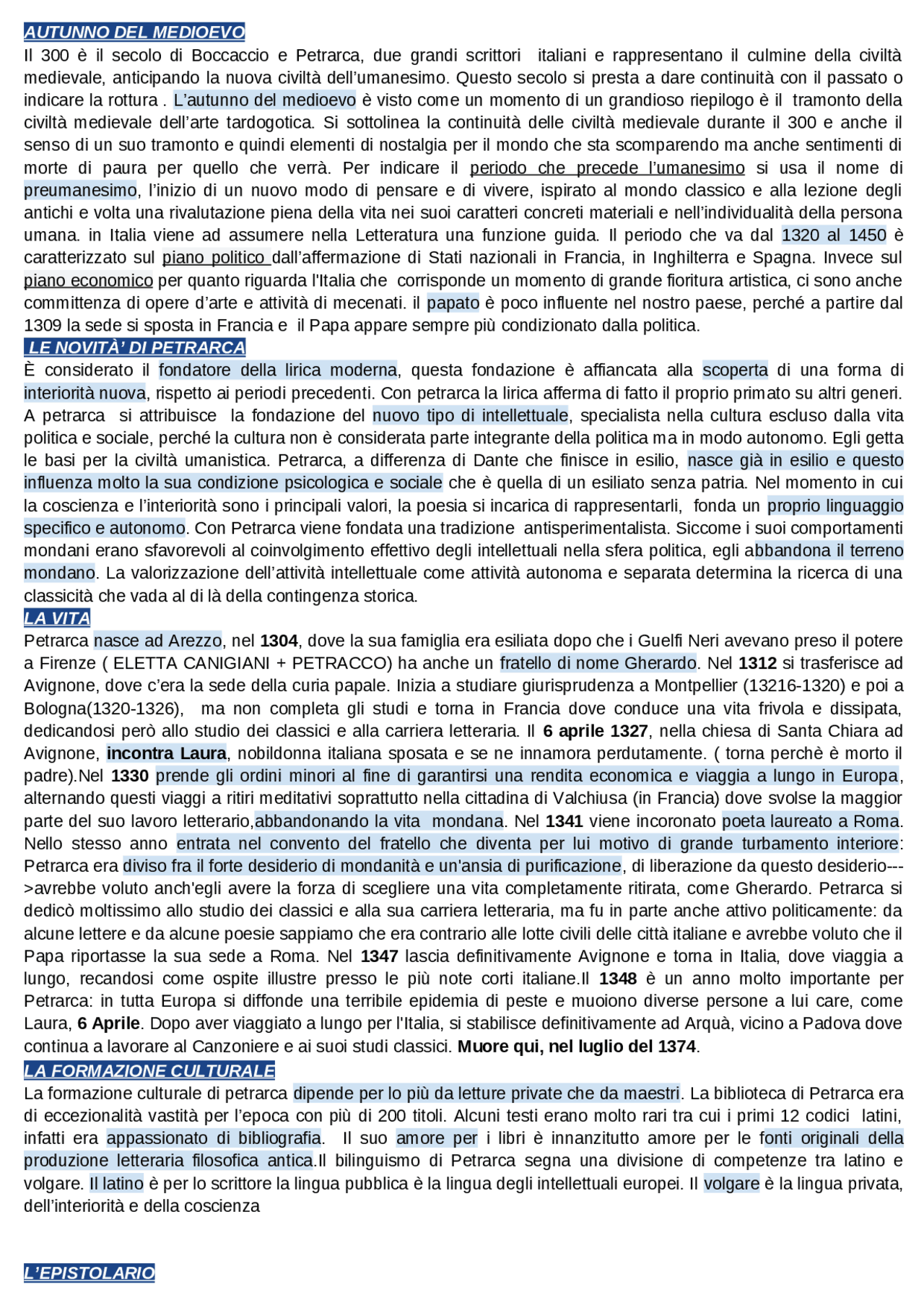 PETRARCA, vita, formazione culturale, l'Epistolario, I Trionfi, Il ...