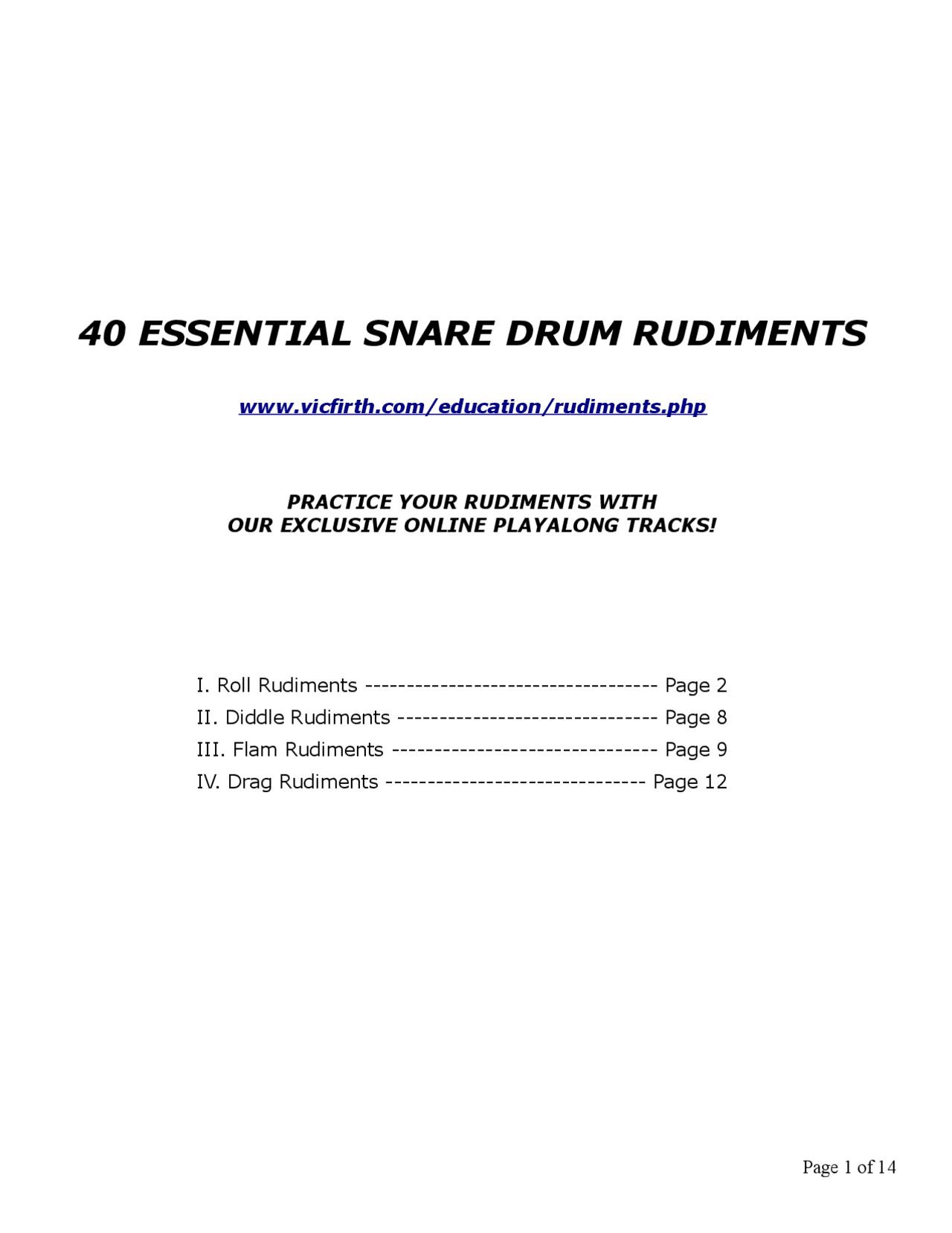 40 ESSENTIAL SNARE DRUM RUDIMENTS - Docsity