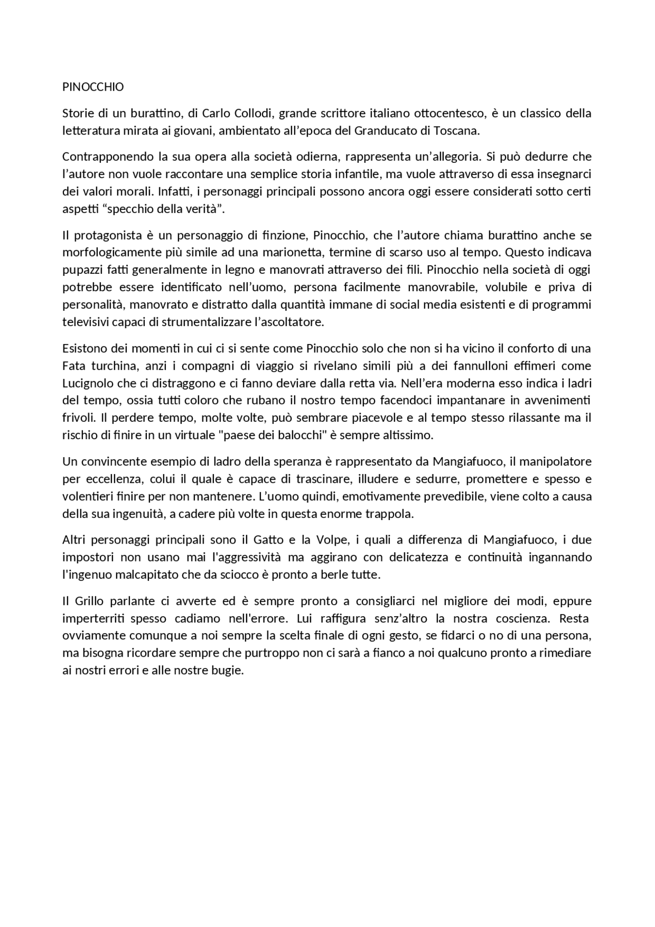 Le Avventure Di Pinocchio Docsity