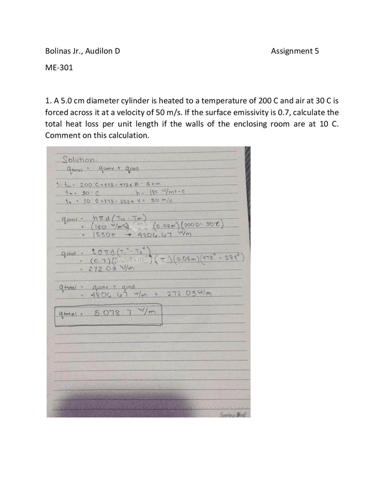 Heat And Mass Transfer Quiz Docsity