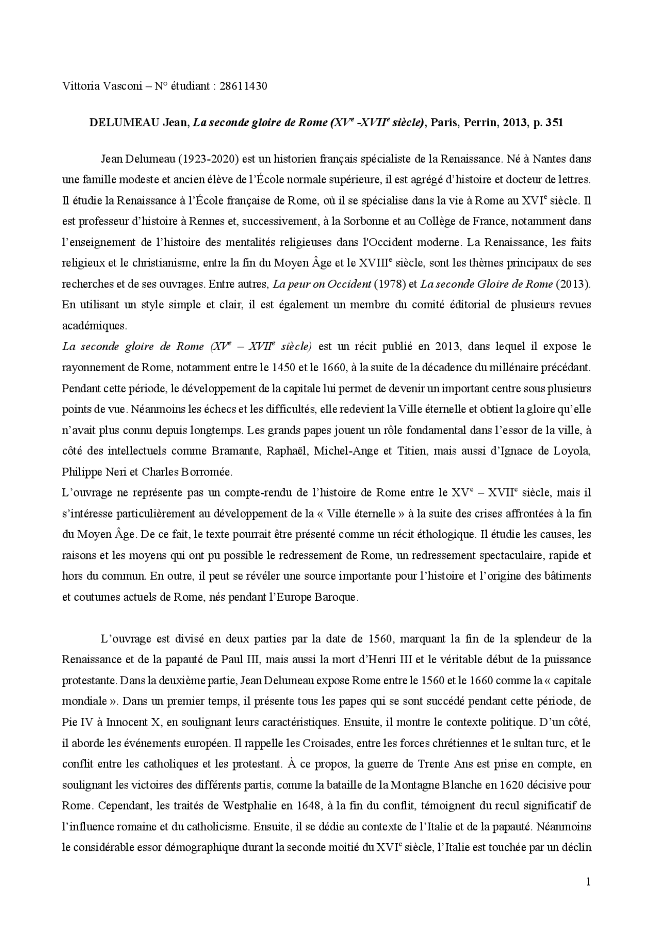 La seconde gloire de Rome, Jean Delumeau - Docsity