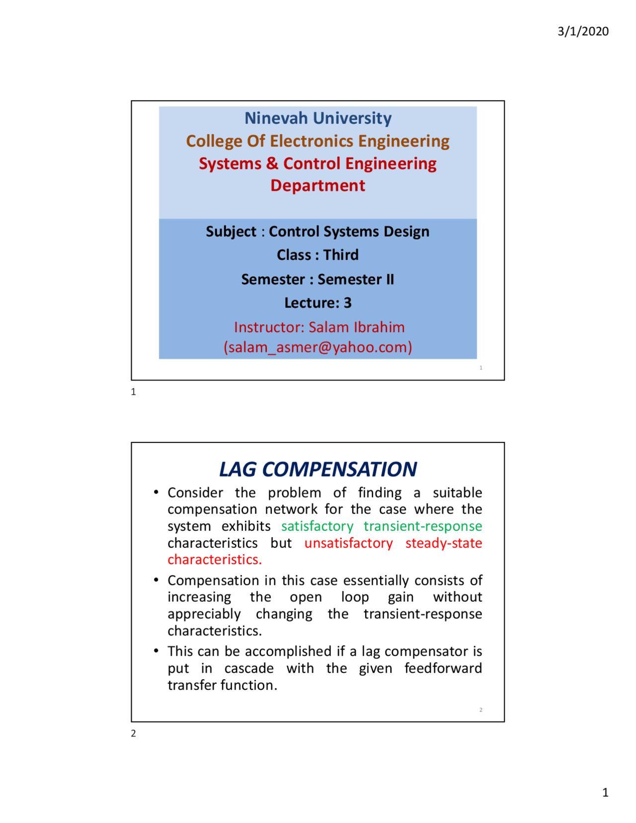 Control Signal Processing Docsity