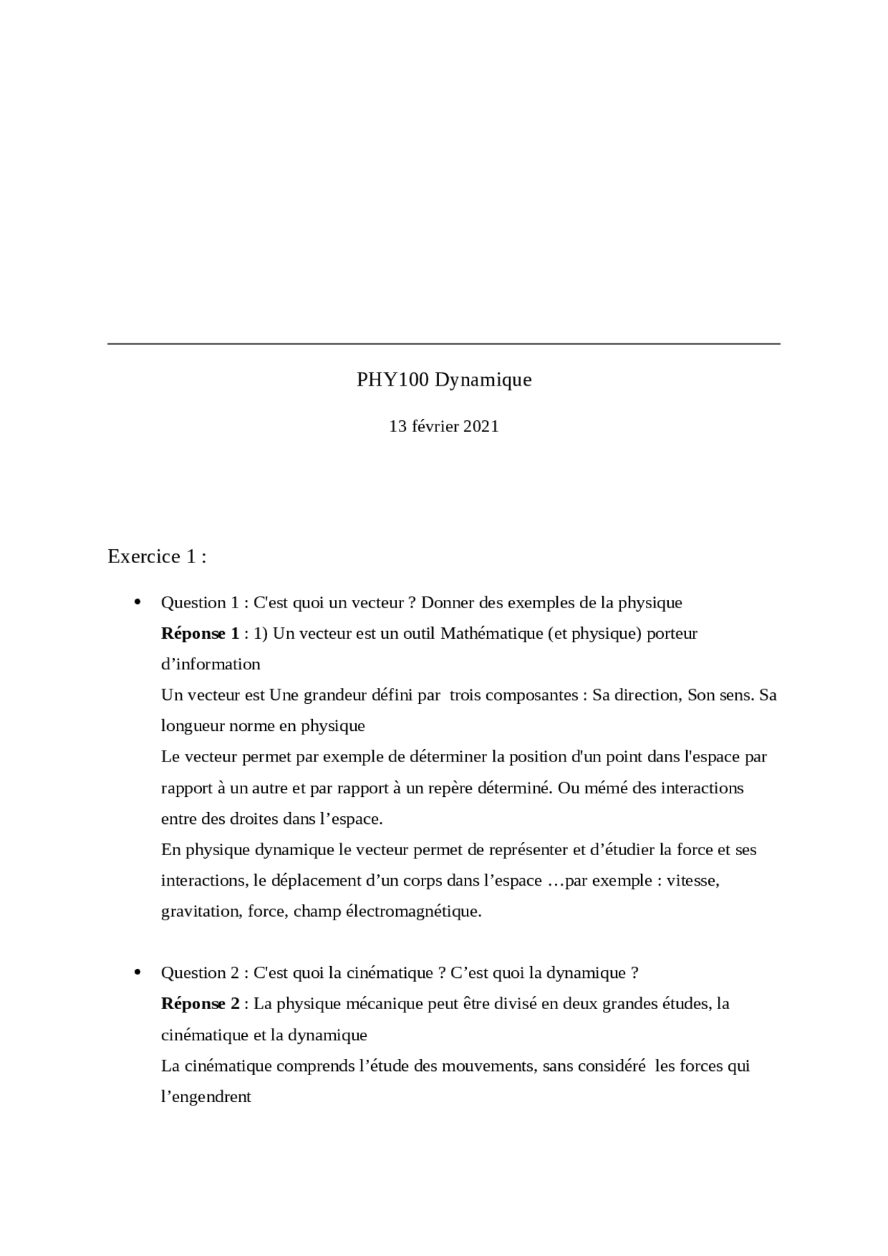 Physics Exercices And Correction In French Exercices Physique Docsity