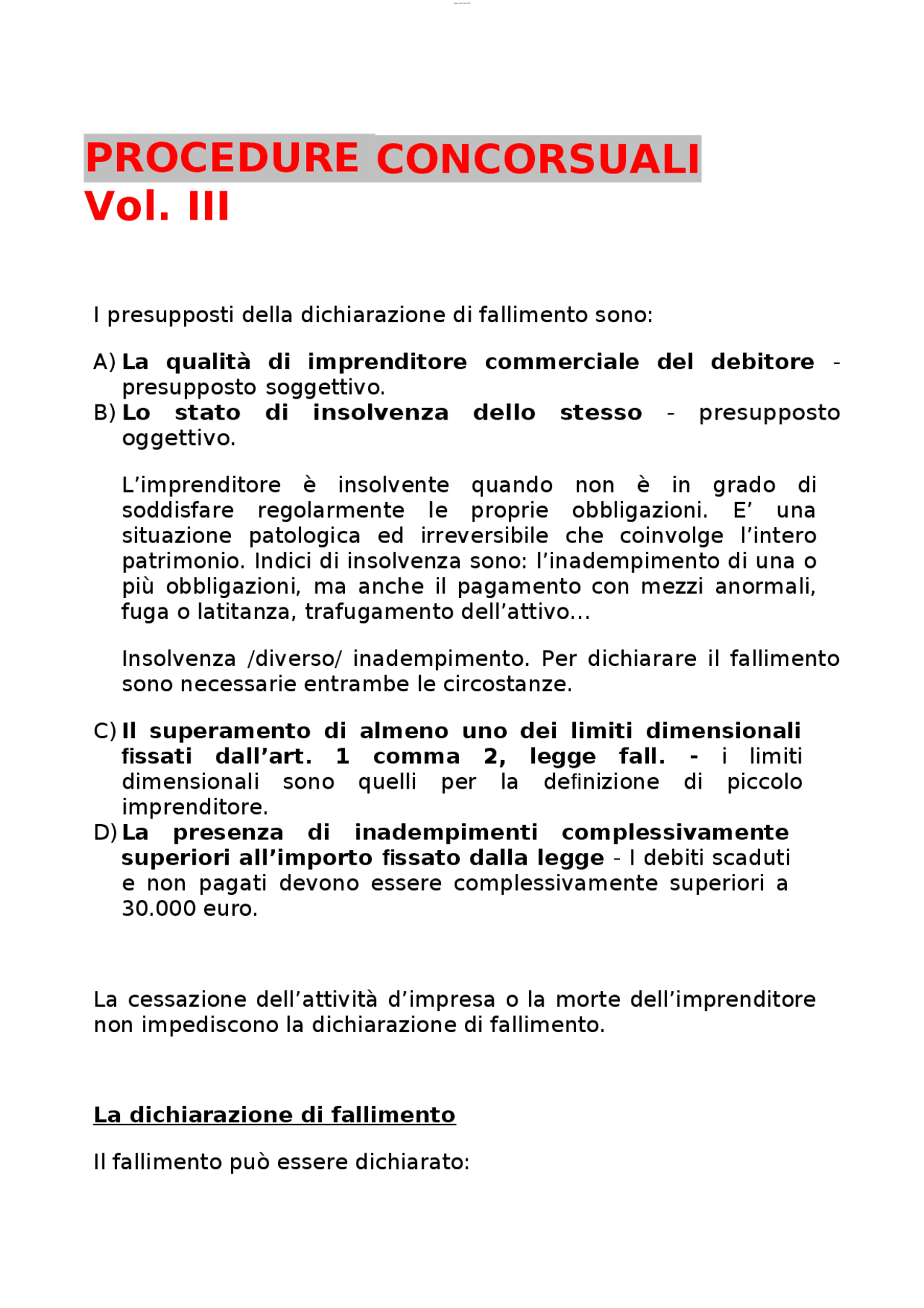 Campobasso Procedure Concorsuali Sintesi Del Corso Di Diritto