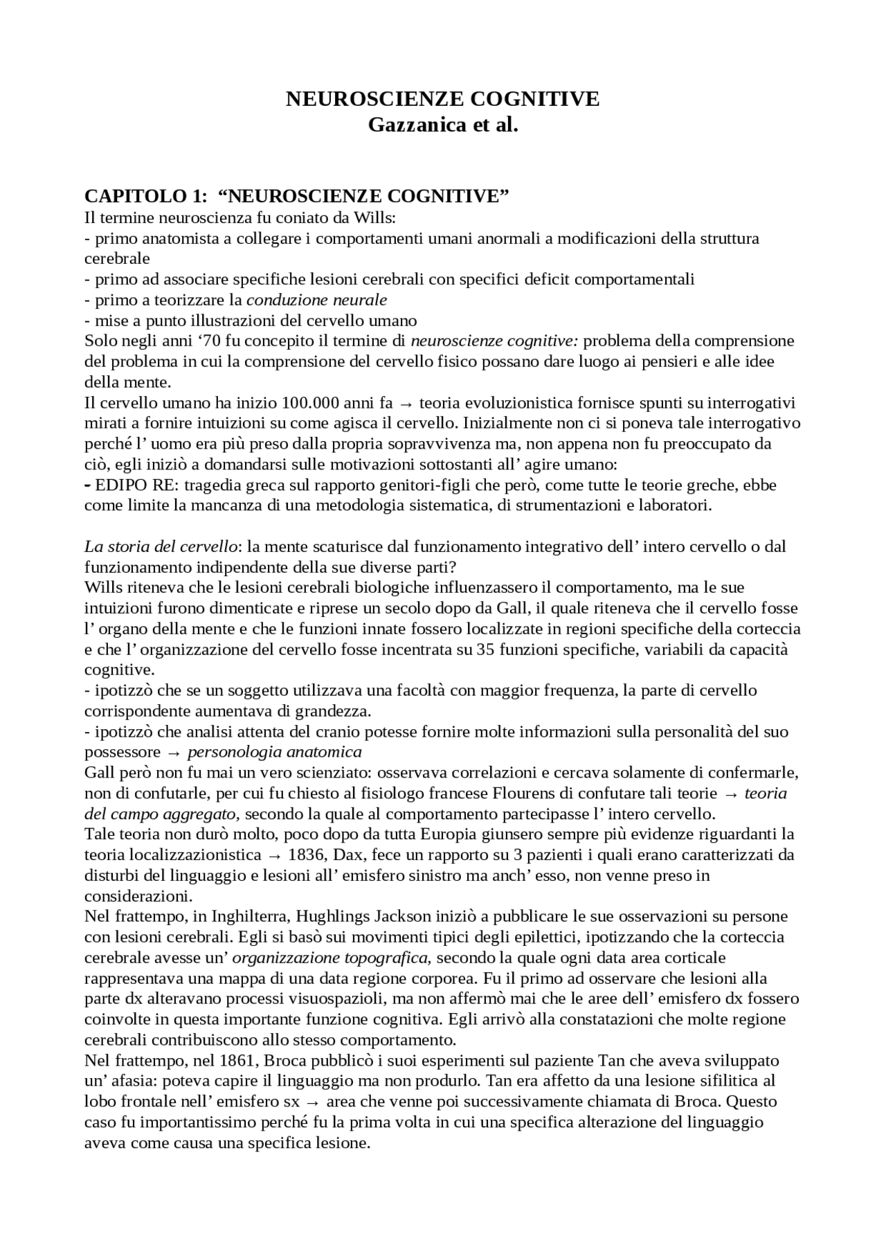 Neuroscienze Cognitive Docsity