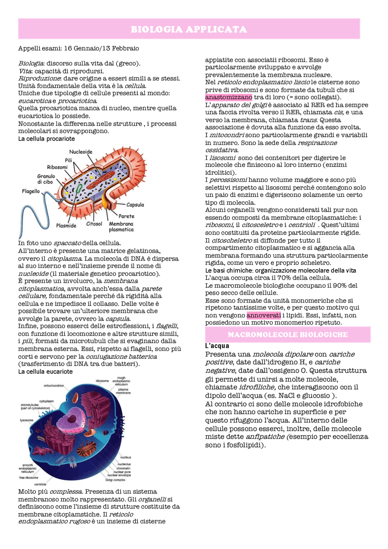 Appunti Esame Di Biologia Applicata Docsity