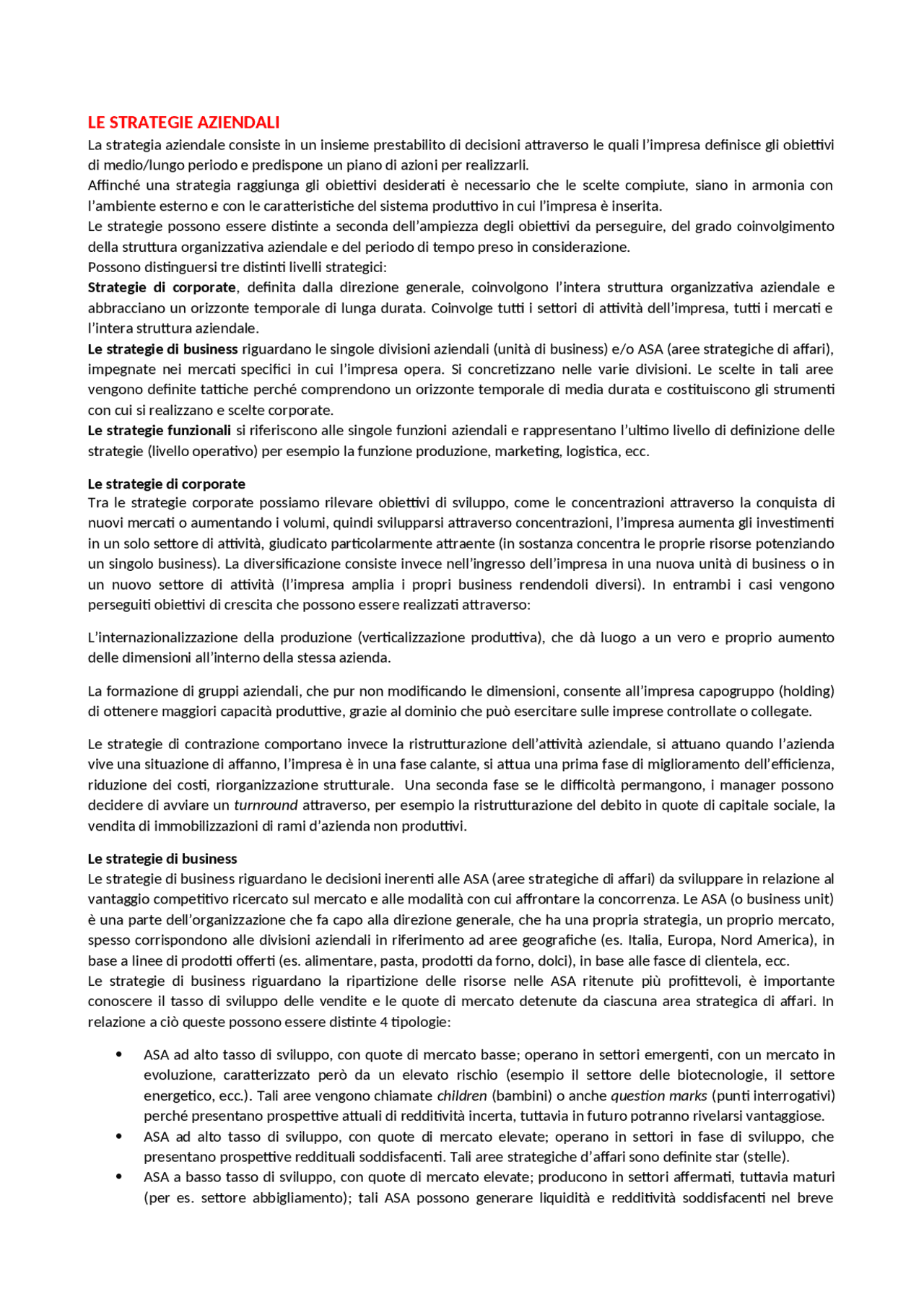 Le Strategie Aziendali Docsity