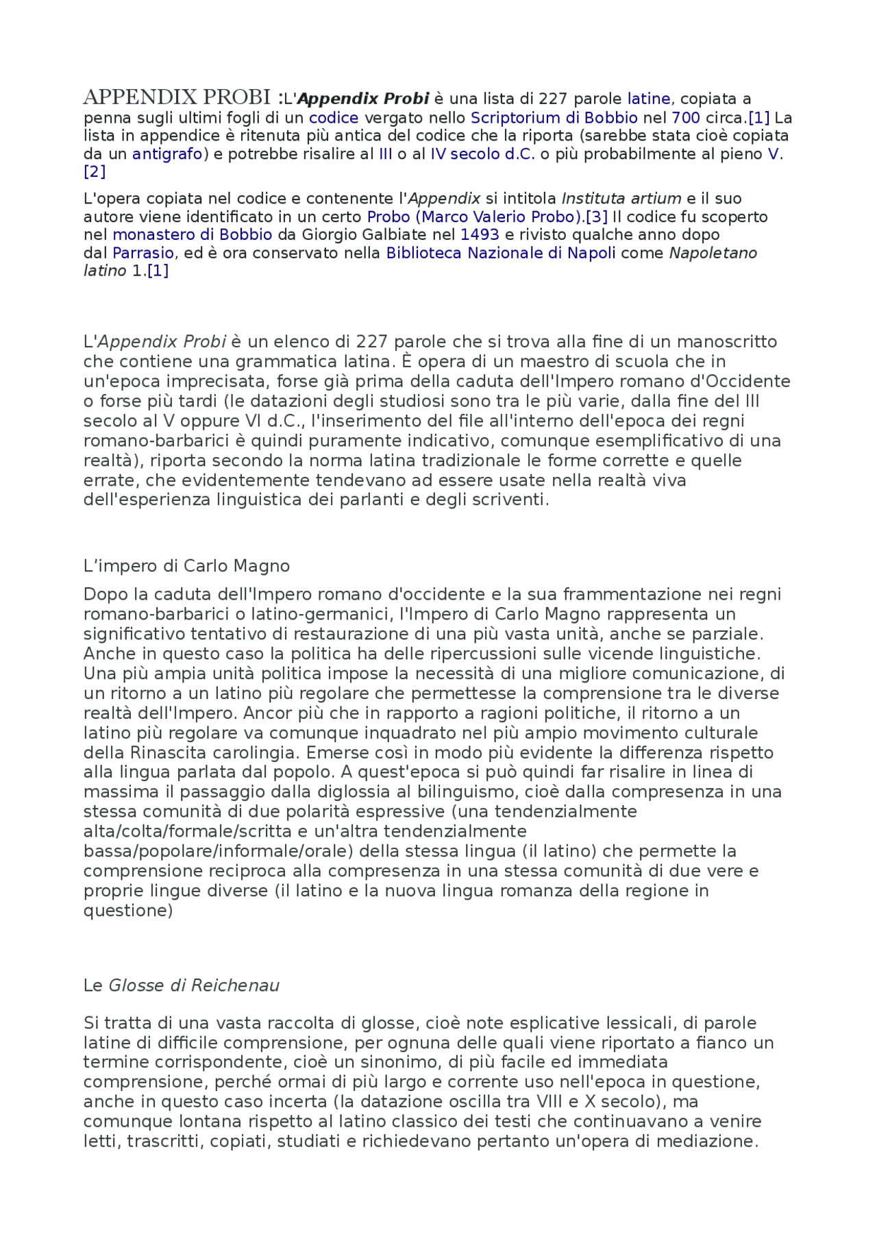 Filologia Romanza E Alcuni Testi Antichi Appendix Probi Glosse