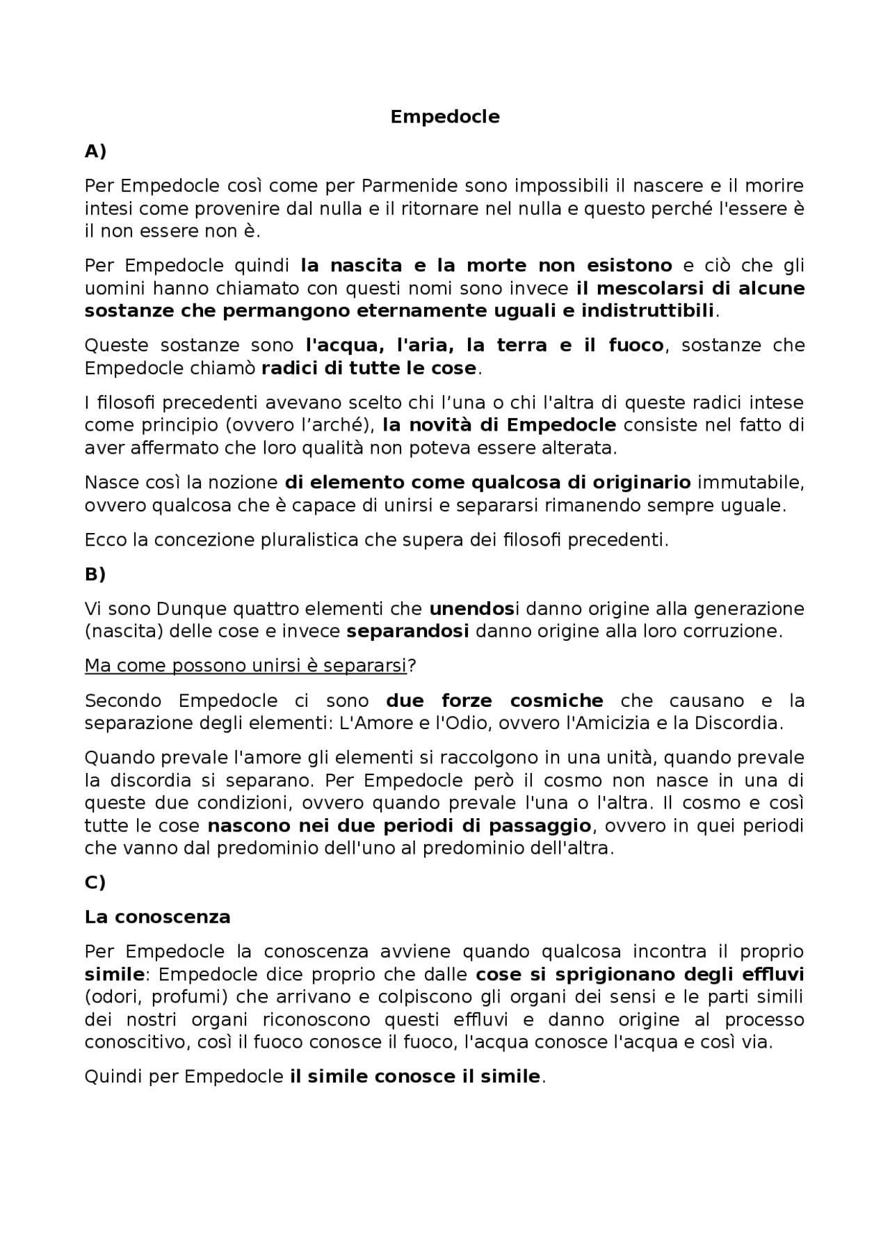 Empedocle Riassunto Per Liceo Docsity