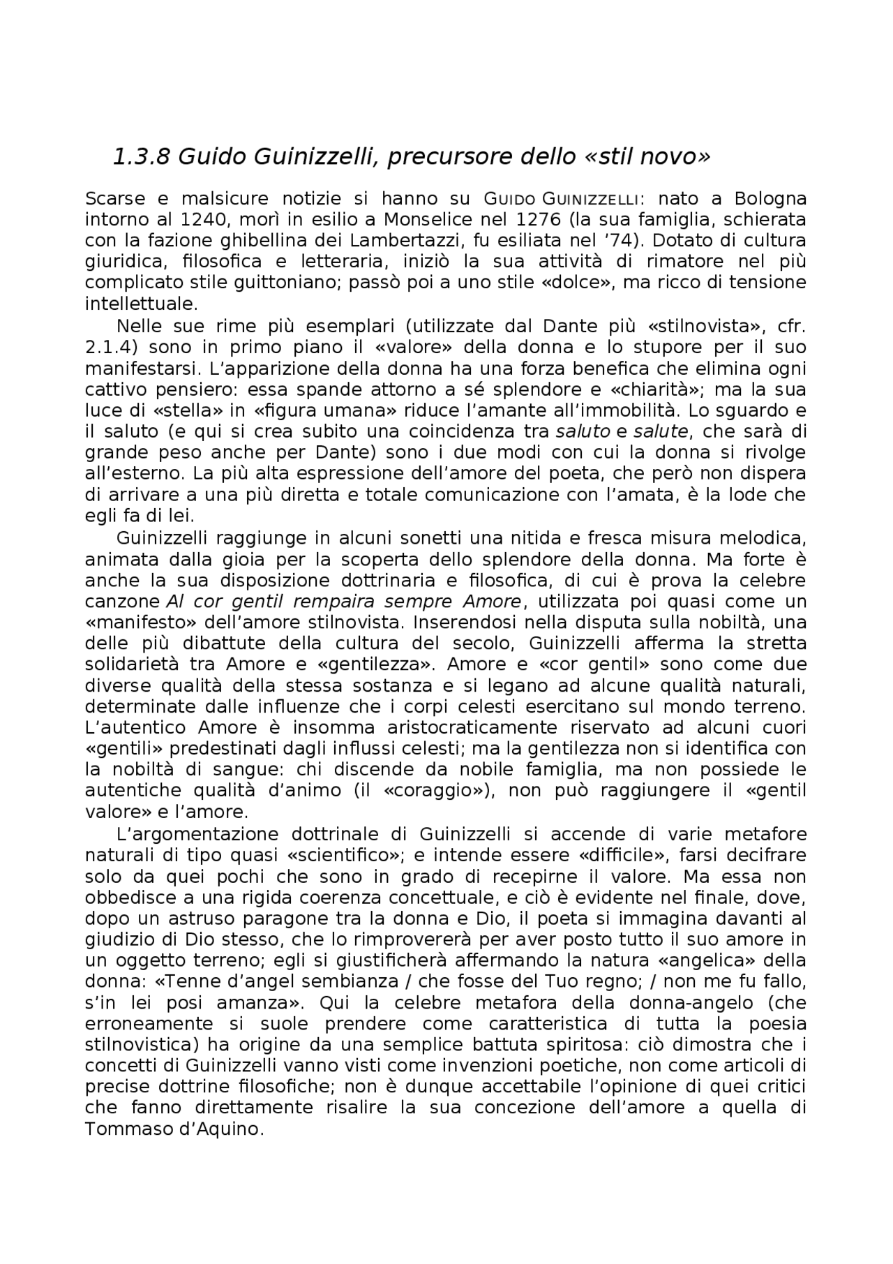 Guinizzelli Riassunto Per Liceo Docsity