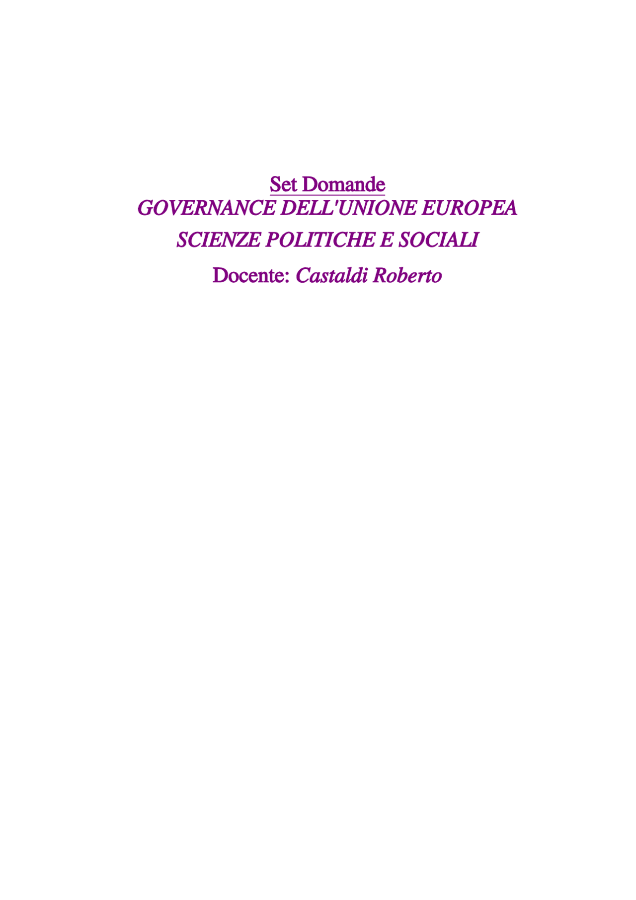 Paniere Governance Dell'Unione Europea - Ecampus - (Prof. Castaldi ...