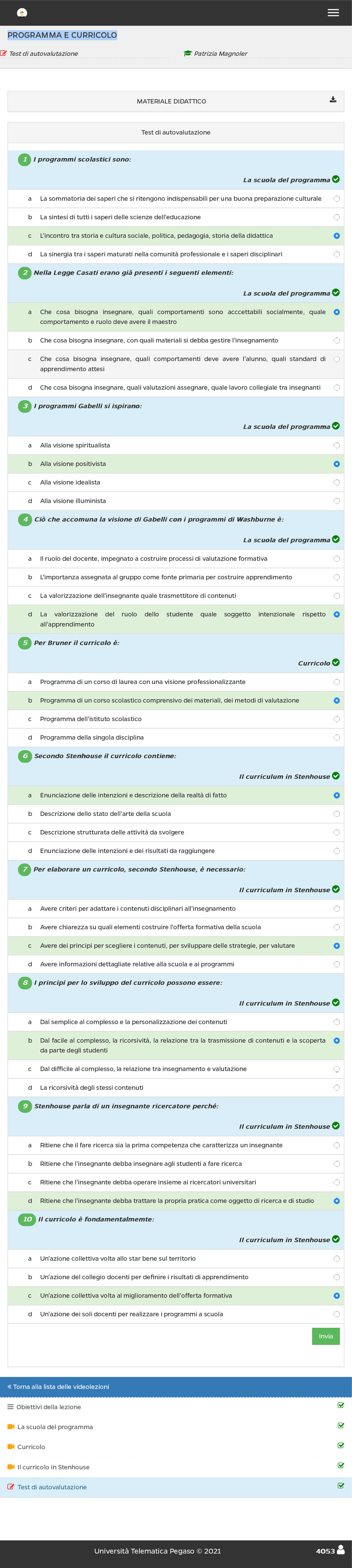 DOMANDA E RISPOSTA PROGRAMMA E CURRICOLO - Docsity