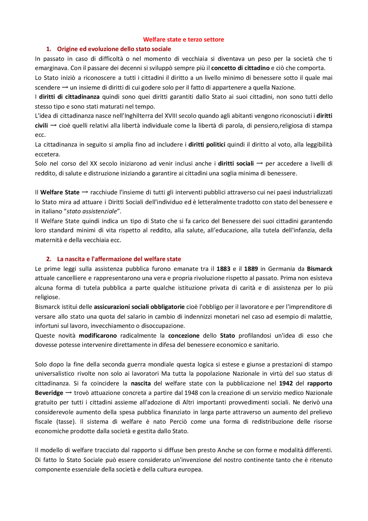 Scienze Umane Il Welfare State E Terzo Settore Teoria Docsity