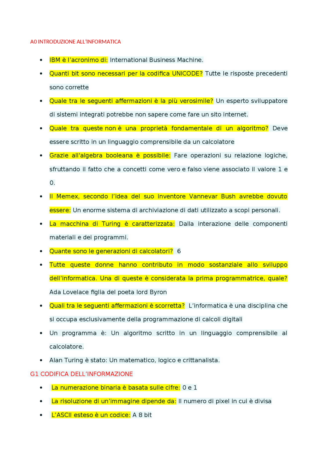 3cfuinformatica Domande E Risposte Prove Desame Di Elementi Di