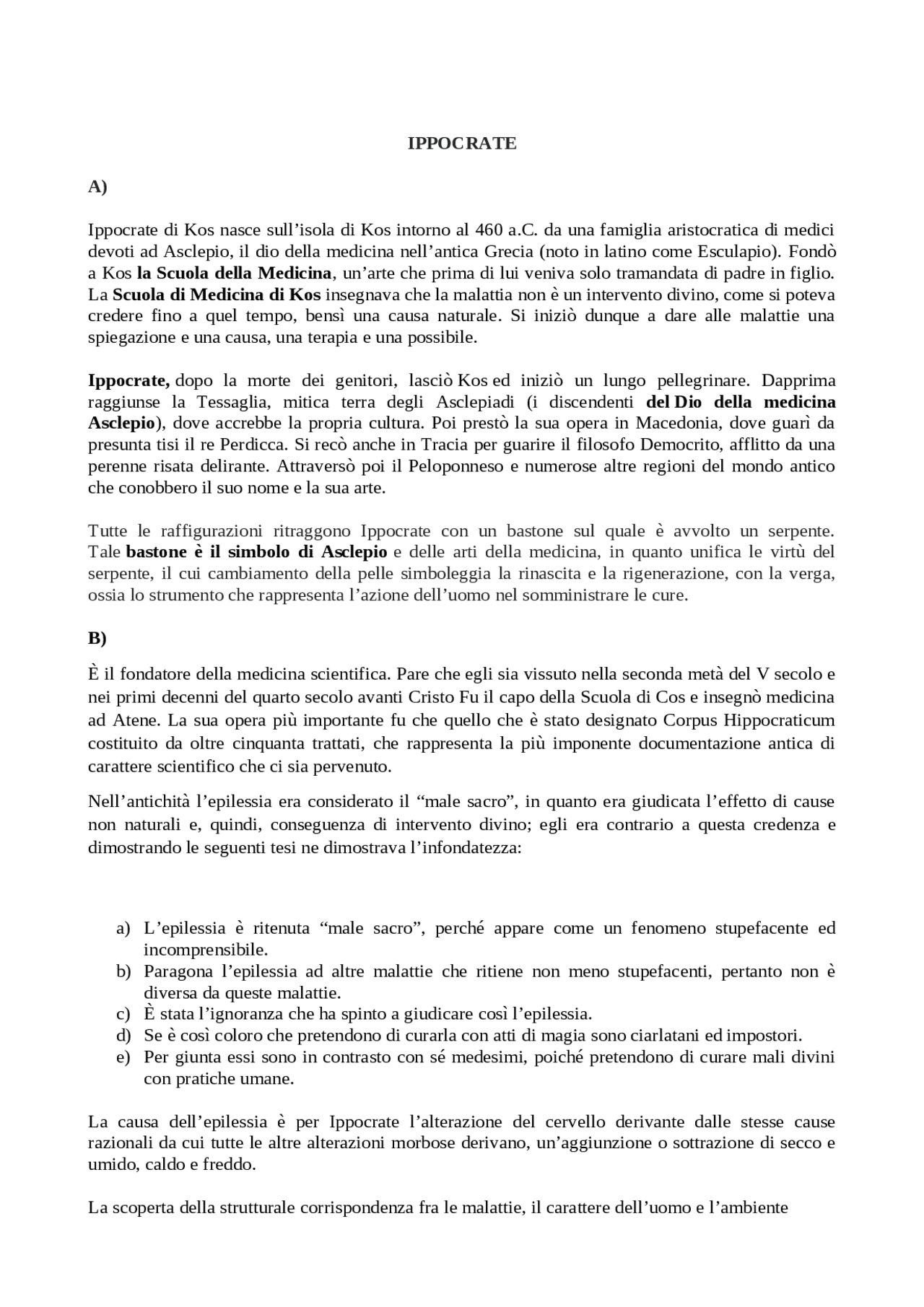 Ippocrate riassunto per liceo - Docsity