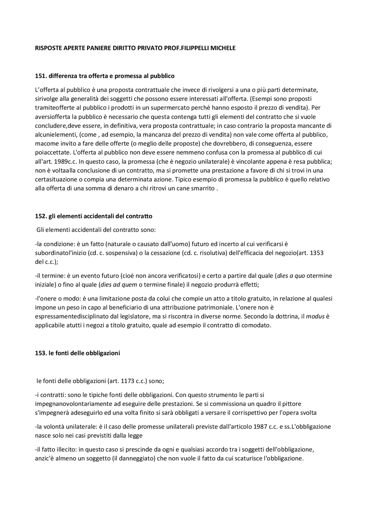Risposte Aperte Paniere Diritto Privato - Ecampus - (Prof. Filippelli Michele) | Panieri di ...