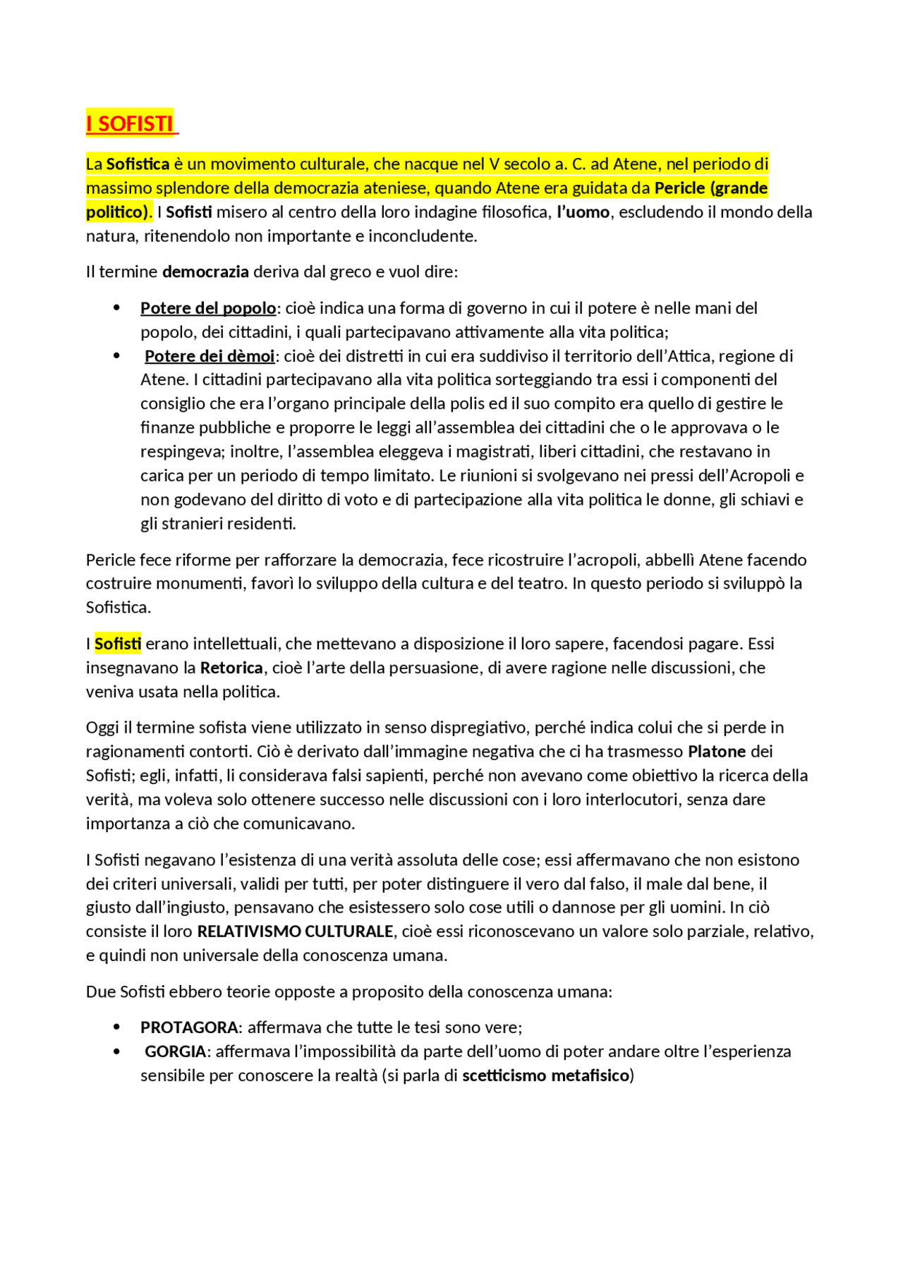 Appunti Sui Sofisti Docsity