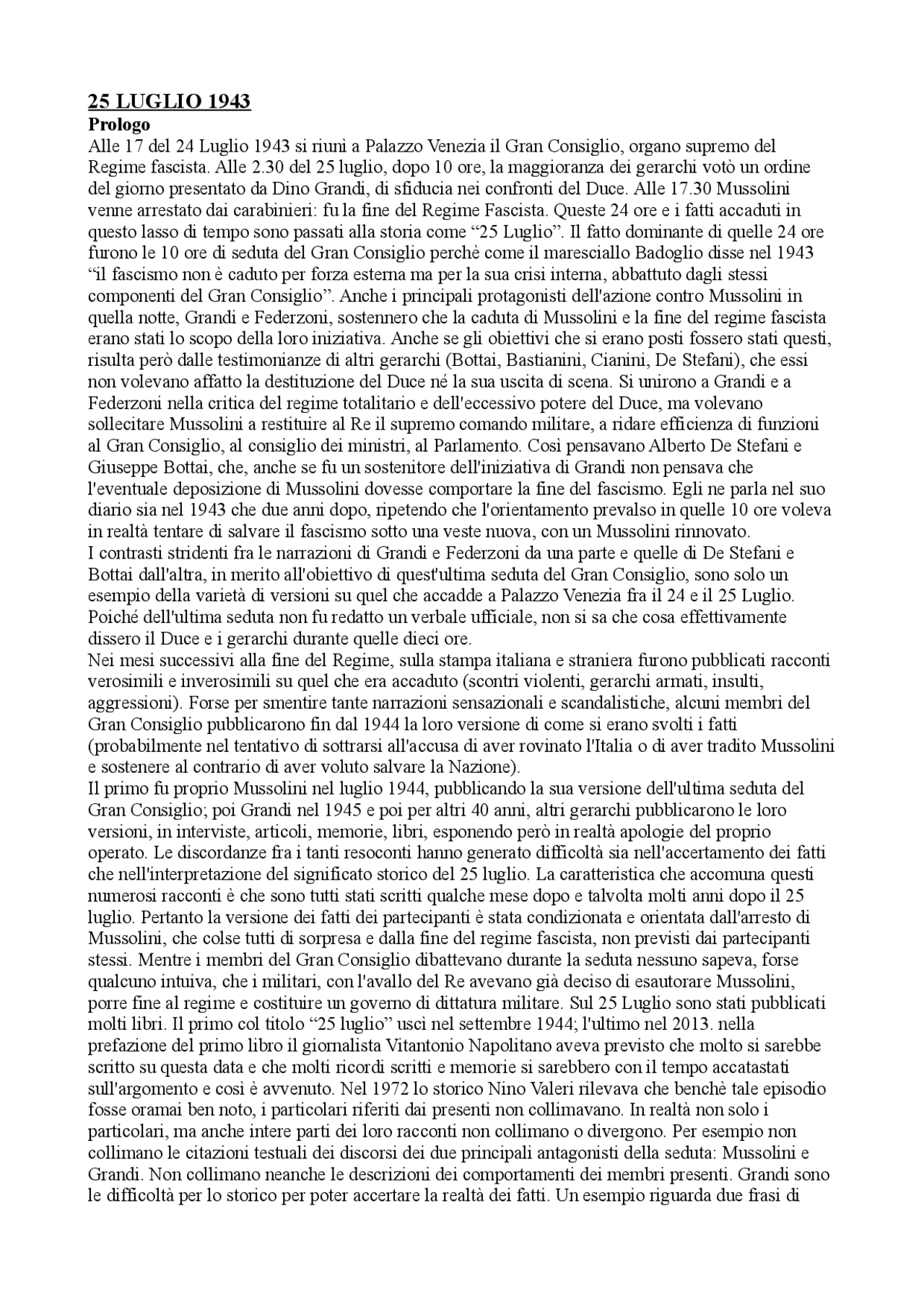Sintesi 25 Luglio 1943 Emilio Gentile Docsity