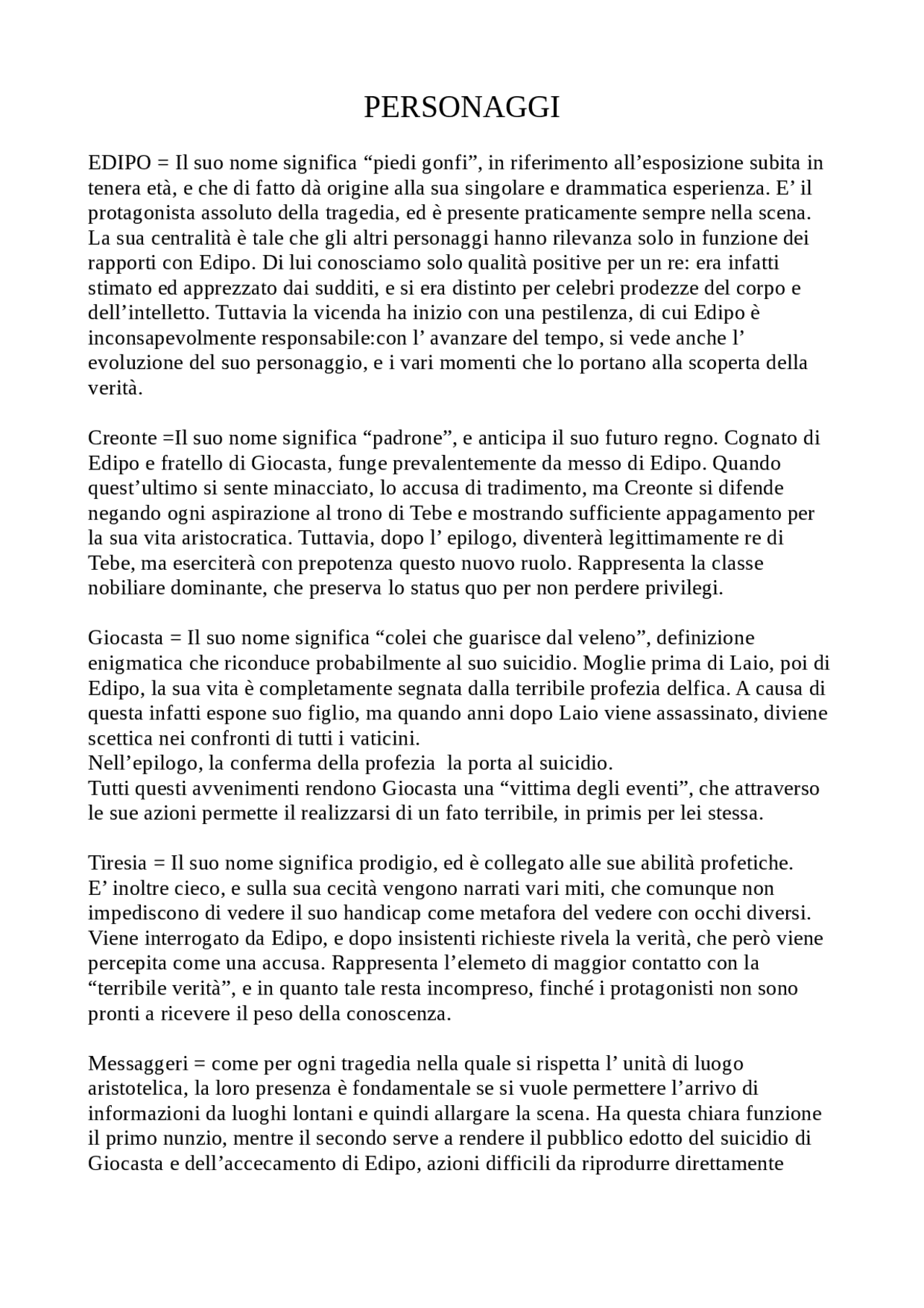 Personaggi Della Tragedia Edipo Re Docsity