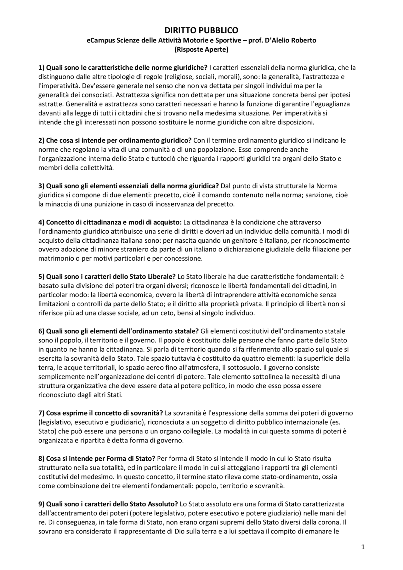 Set domande aperte diritto Pubblico | Panieri di Istituzioni di Diritto ...