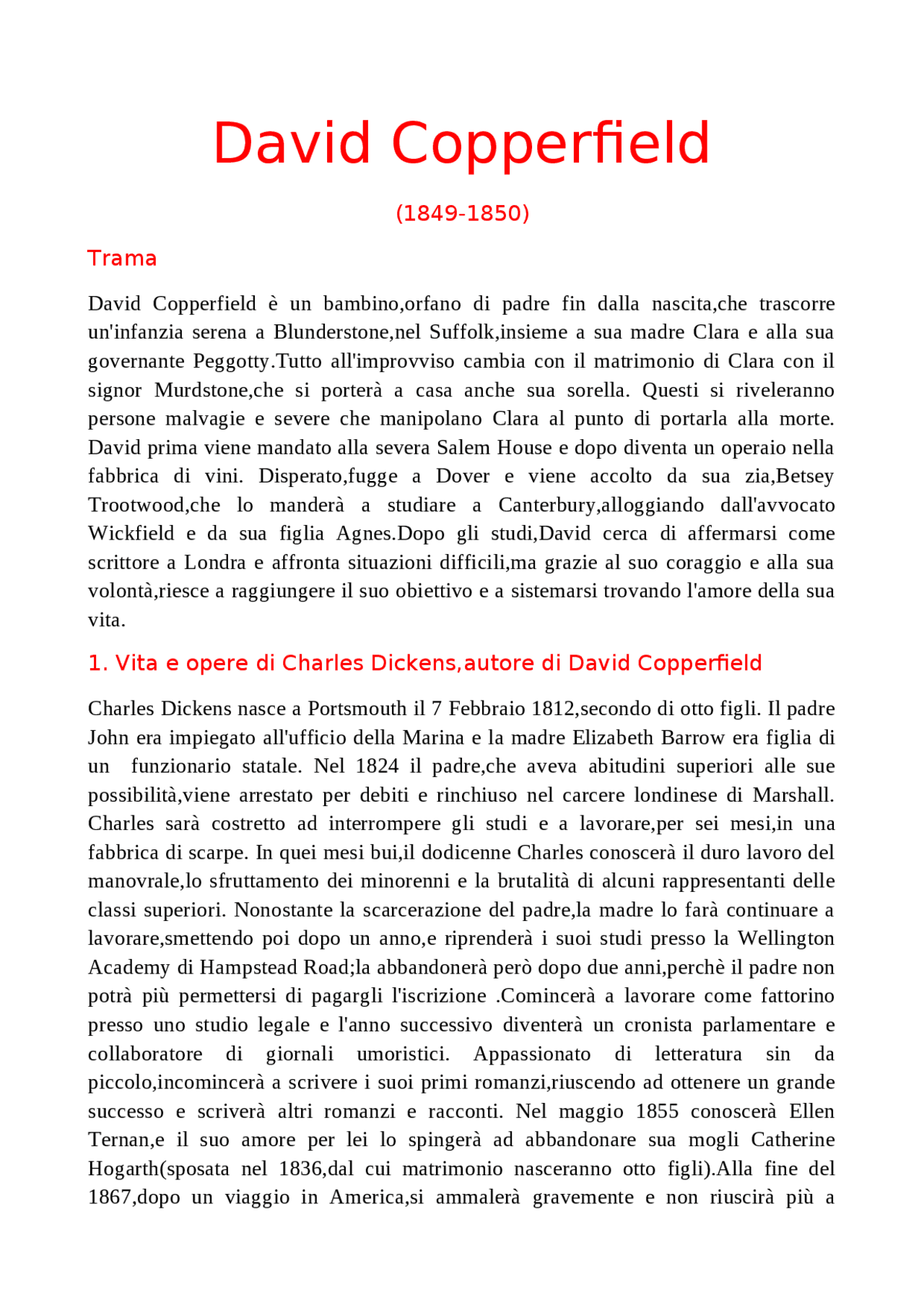 Riassunto E Analisi David Copperfield Docsity