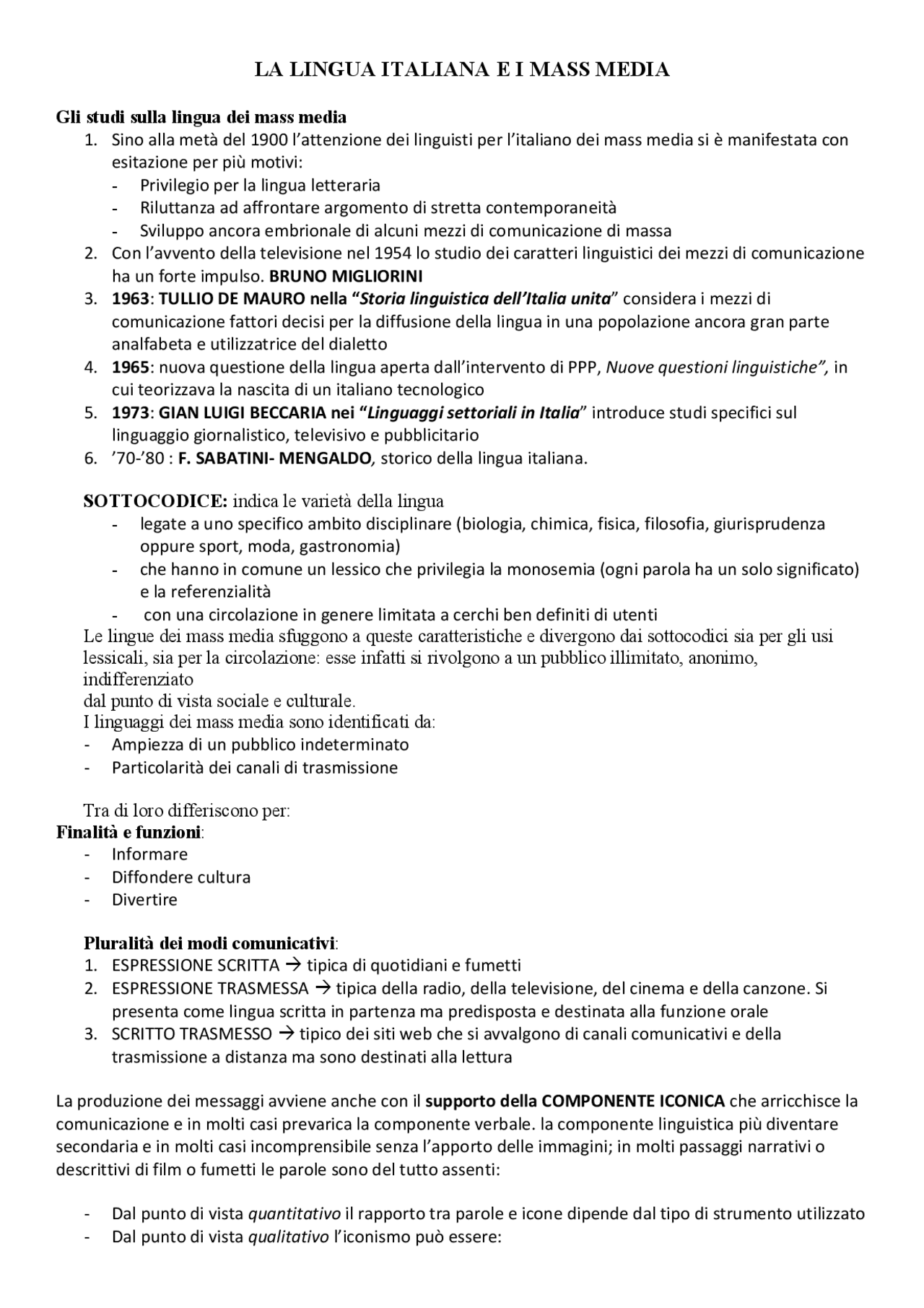 La lingua italiana e i mass media - Docsity