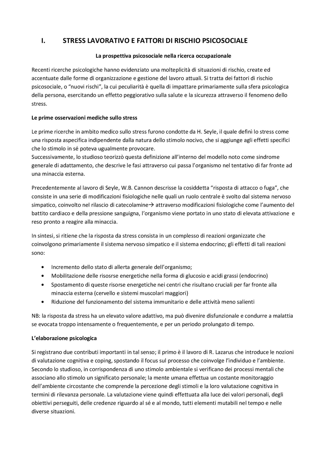 STRESS E RISCHI PSICOSOCIALI DEL LAVORO - Docsity