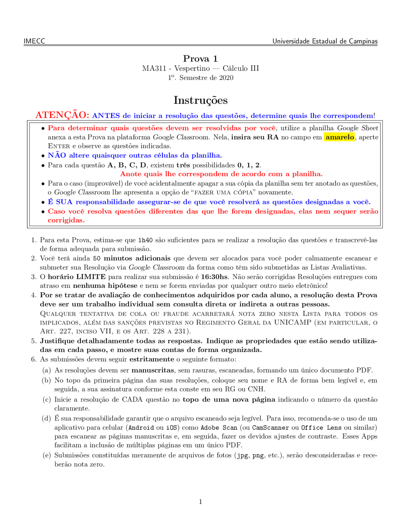 Prova Calculo Docsity