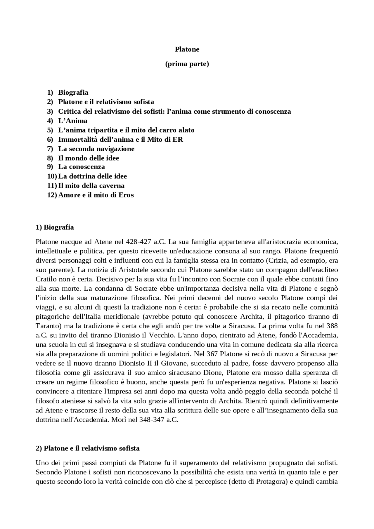 Platone Riassunto Prima Parte Docsity