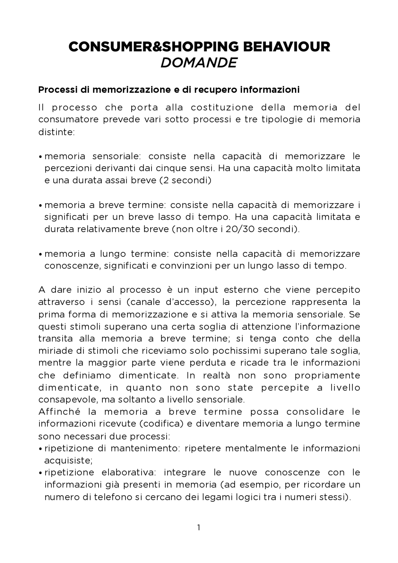 Consumer And Shopping Behaviour Iacovone Domande Docsity