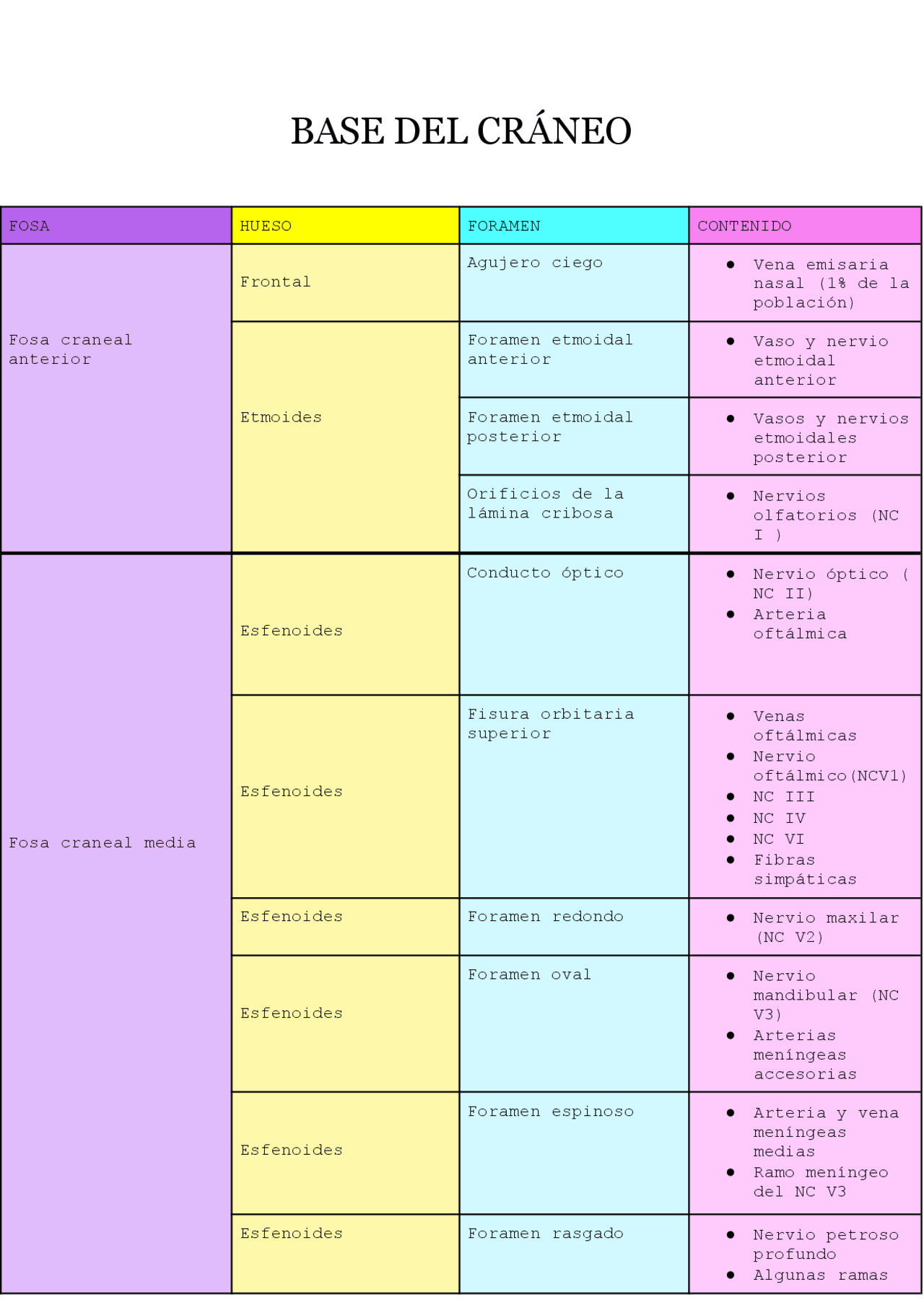 Base Del Craneo Fosas Huesos Y Foramenes Schemes And Mind Maps Of