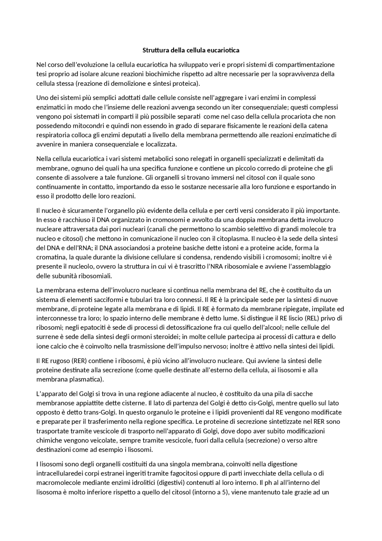 La Cellula Eucariota Docsity