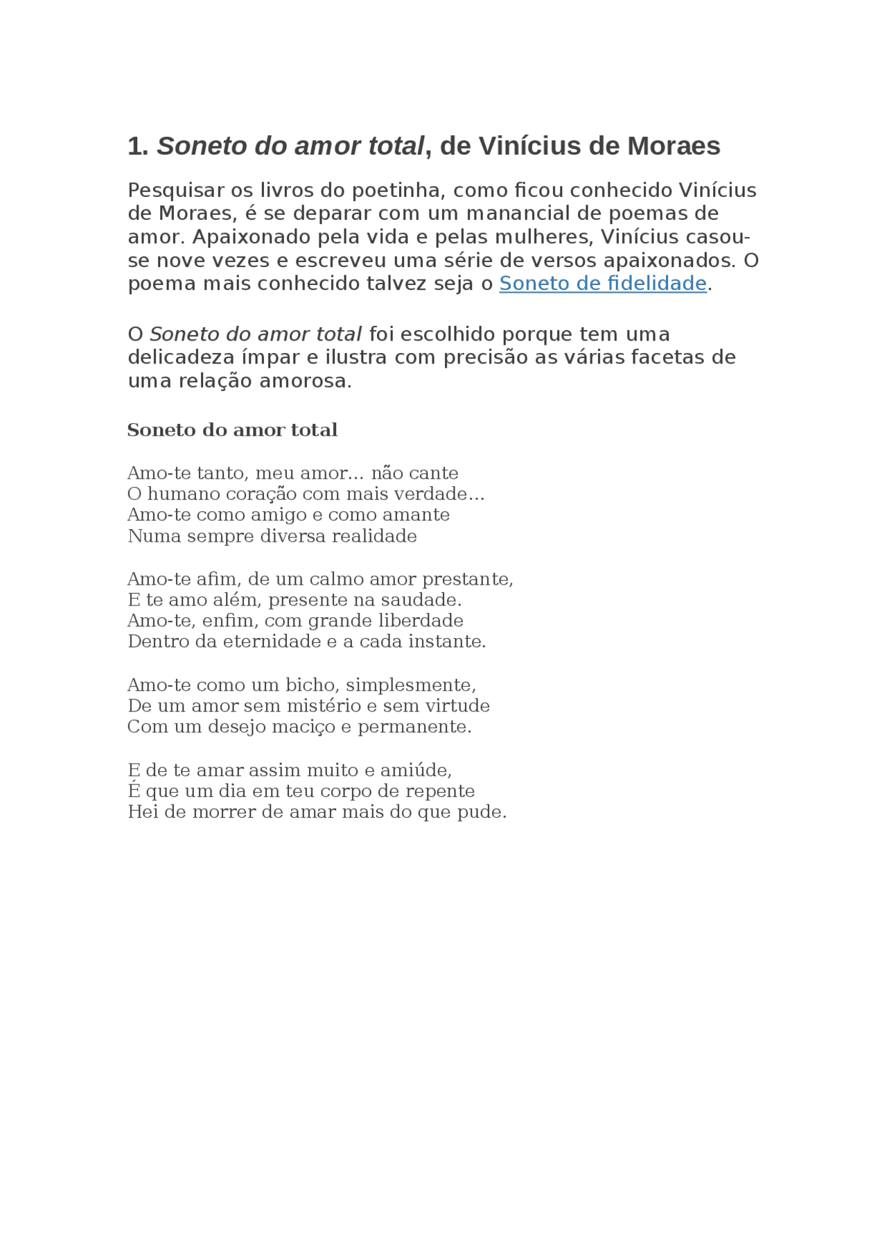 Soneto de Amor - Vinicius de Morais - Docsity